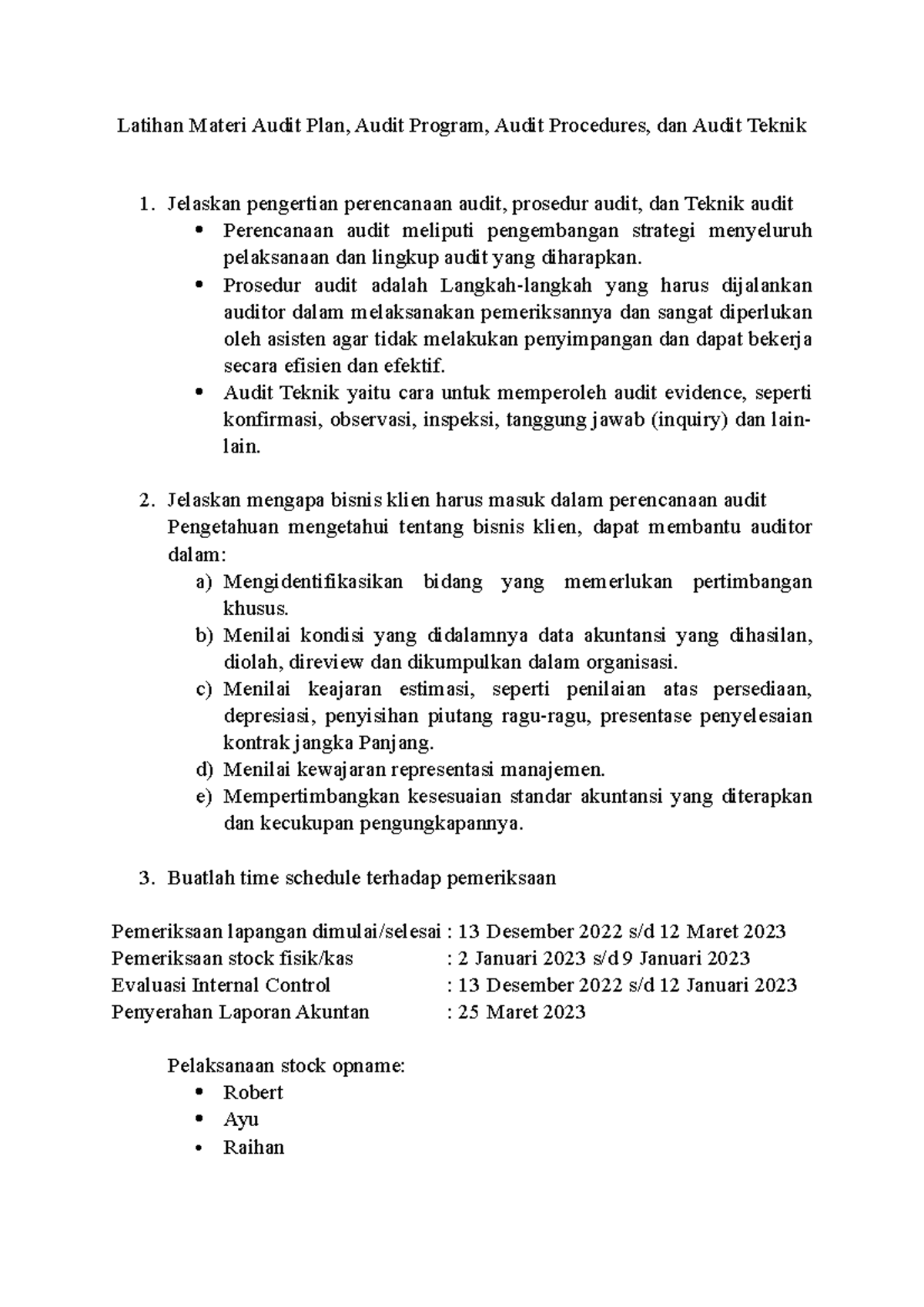 Latihan Materi Audit Plan, Audit Program, Audit Procedures, dan Teknik ...