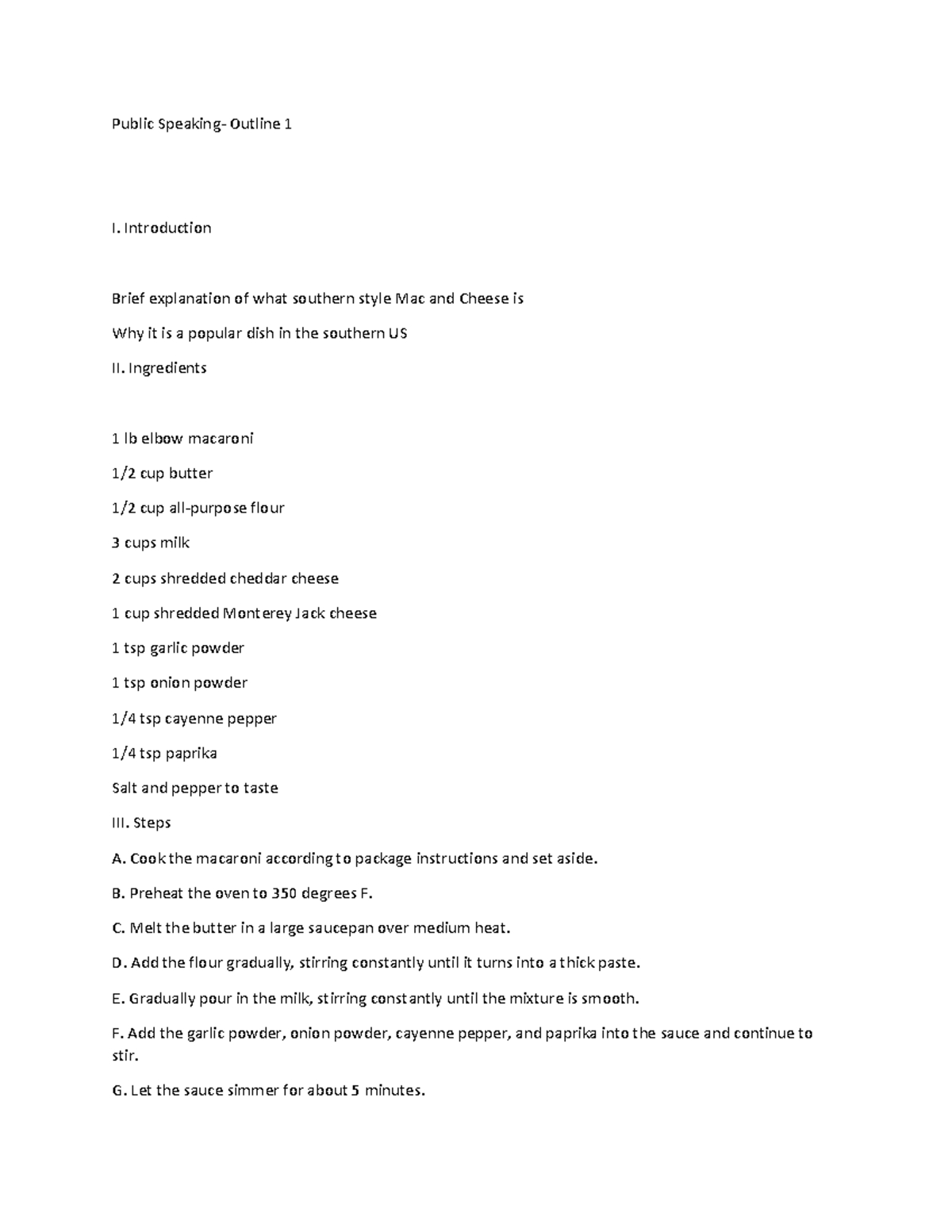 Process Speech Outline Public Speaking Outline 1 I Introduction
