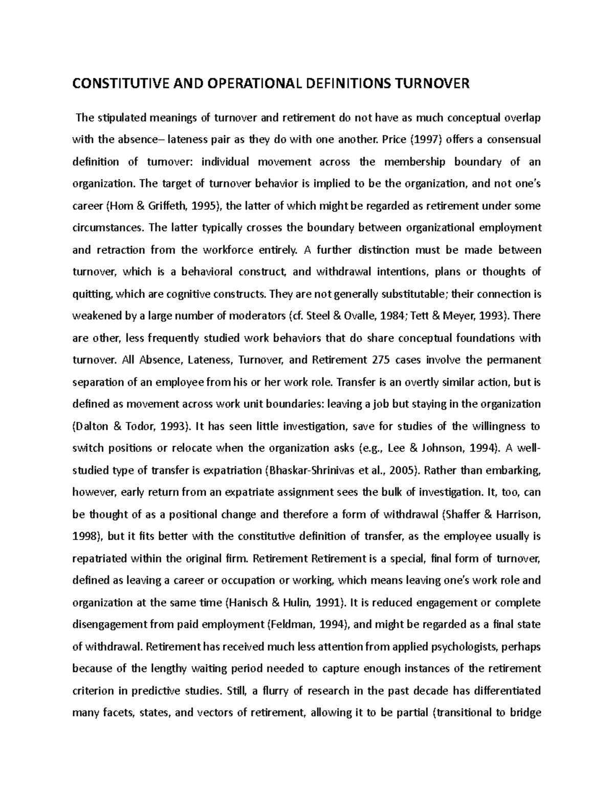 Constitutive AND Operational Definitions Turnover - CONSTITUTIVE AND ...