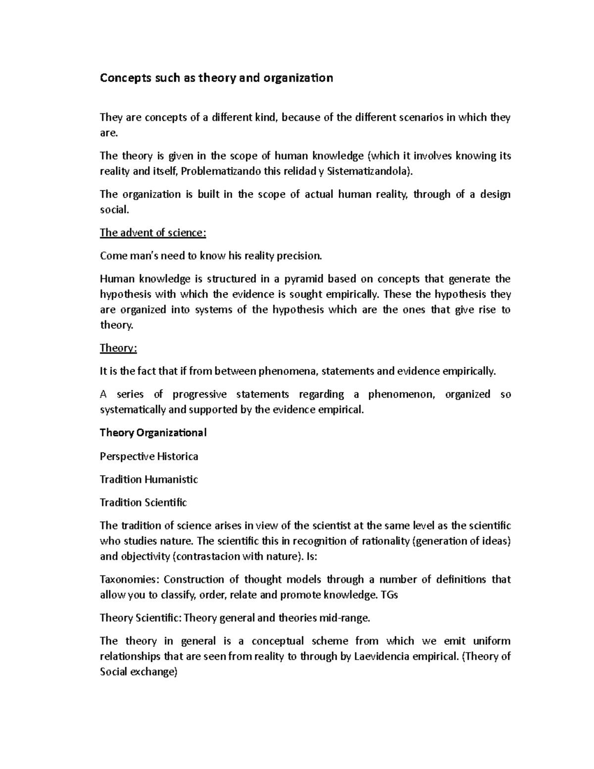 Concepts such as theory and organization - The theory is given in the ...