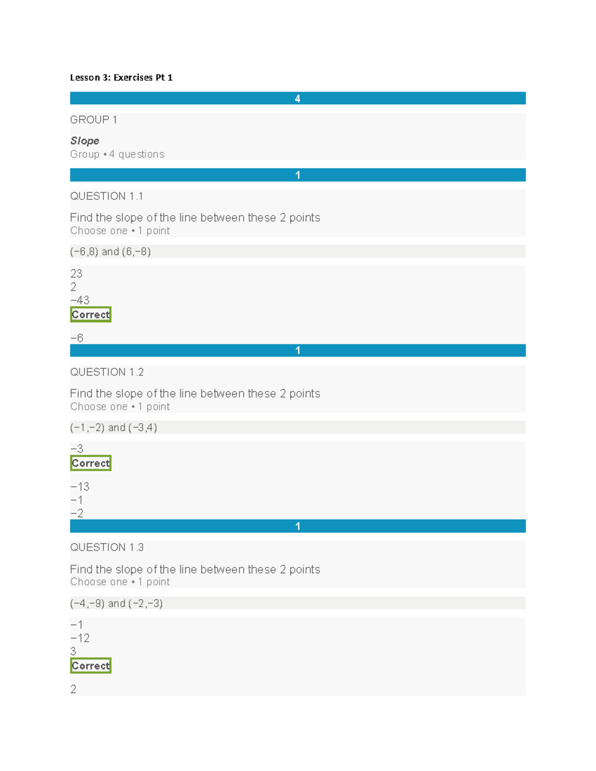 Lesson 3 exercise 1 - test - Lesson 3: Exercises Pt 1 4 GROUP 1 Slope ...