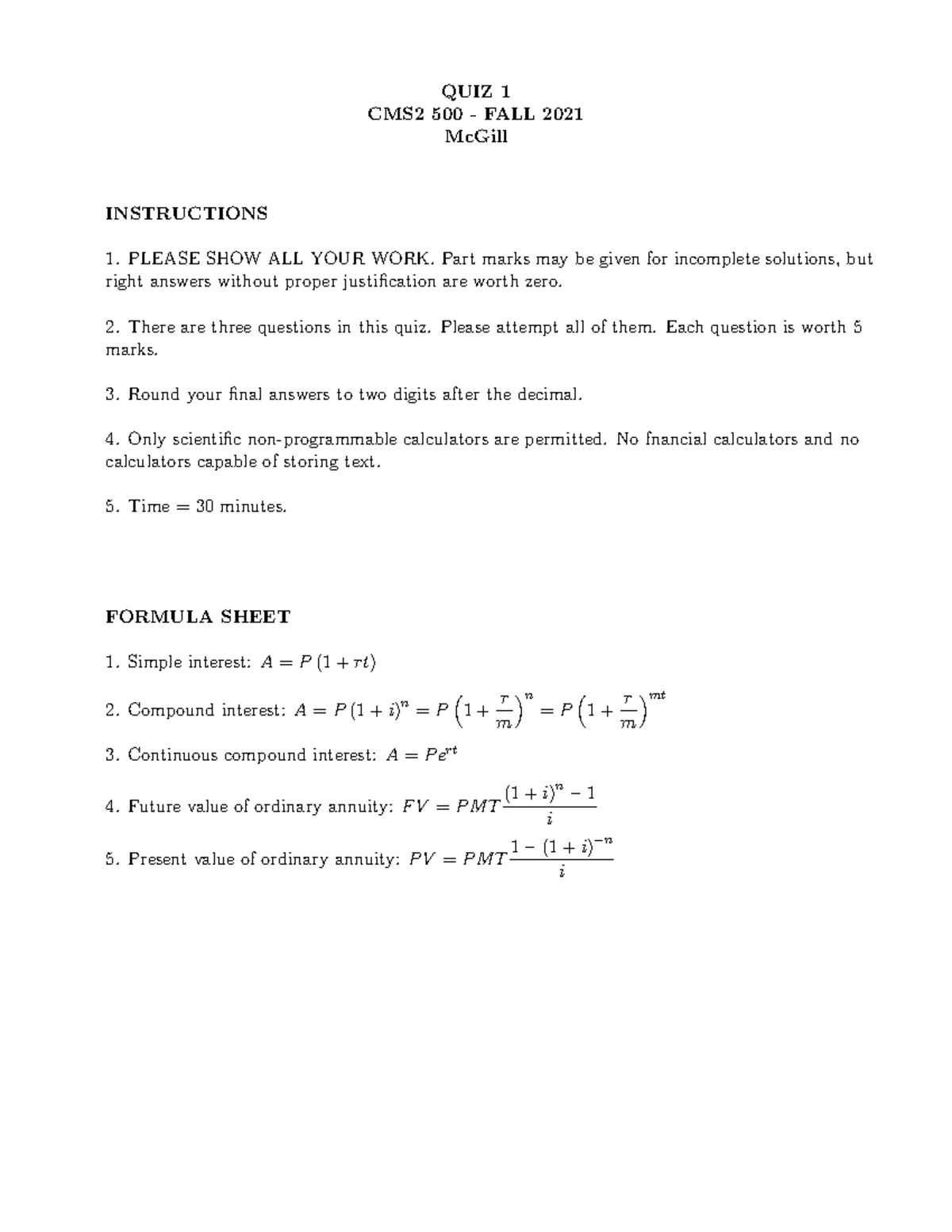 Quiz 1 CMS2 500 - Quiz 1 CMS2 500 - QUIZ 1 CMS2 500 - FALL 2021 McGill ...