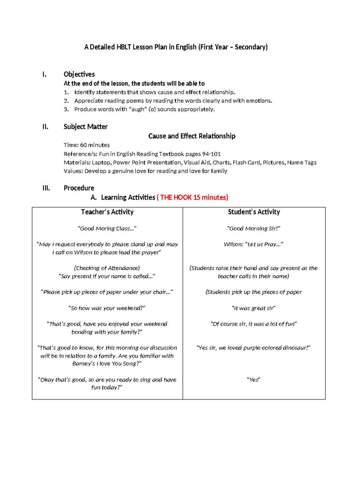 Group 4 HBLT Lesson PLAN TAM - A Detailed HBLT Lesson Plan in English ...