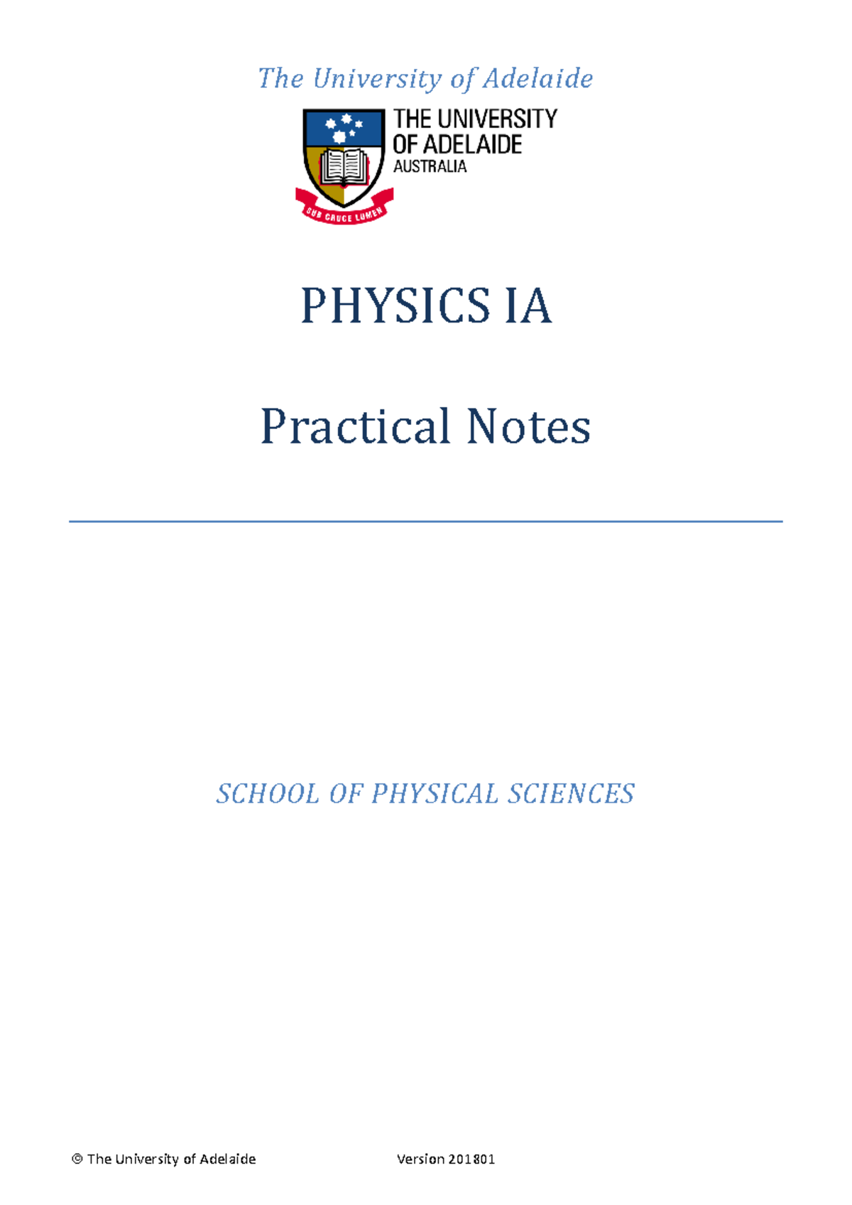 Physics IA Practical Notes - The University of Adelaide Version 2018 01 ...