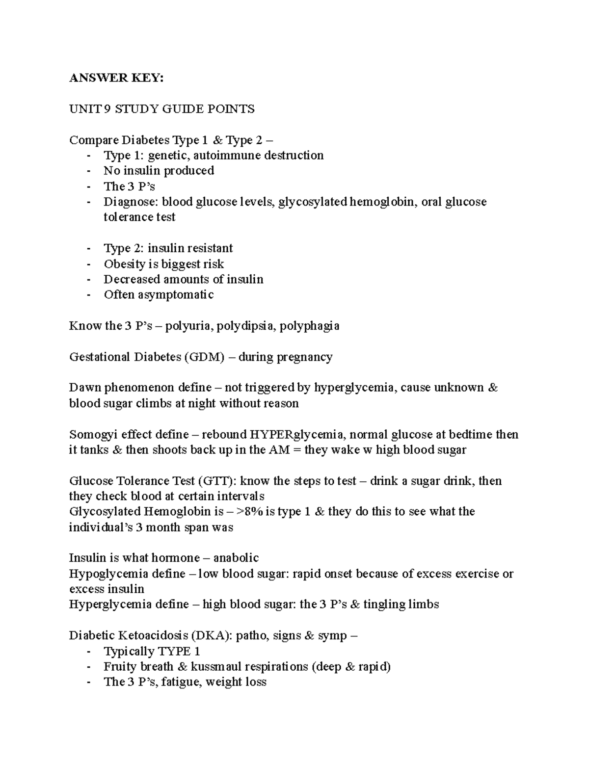 UNIT 9 answer key - ANSWER KEY: UNIT 9 STUDY GUIDE POINTS Compare ...