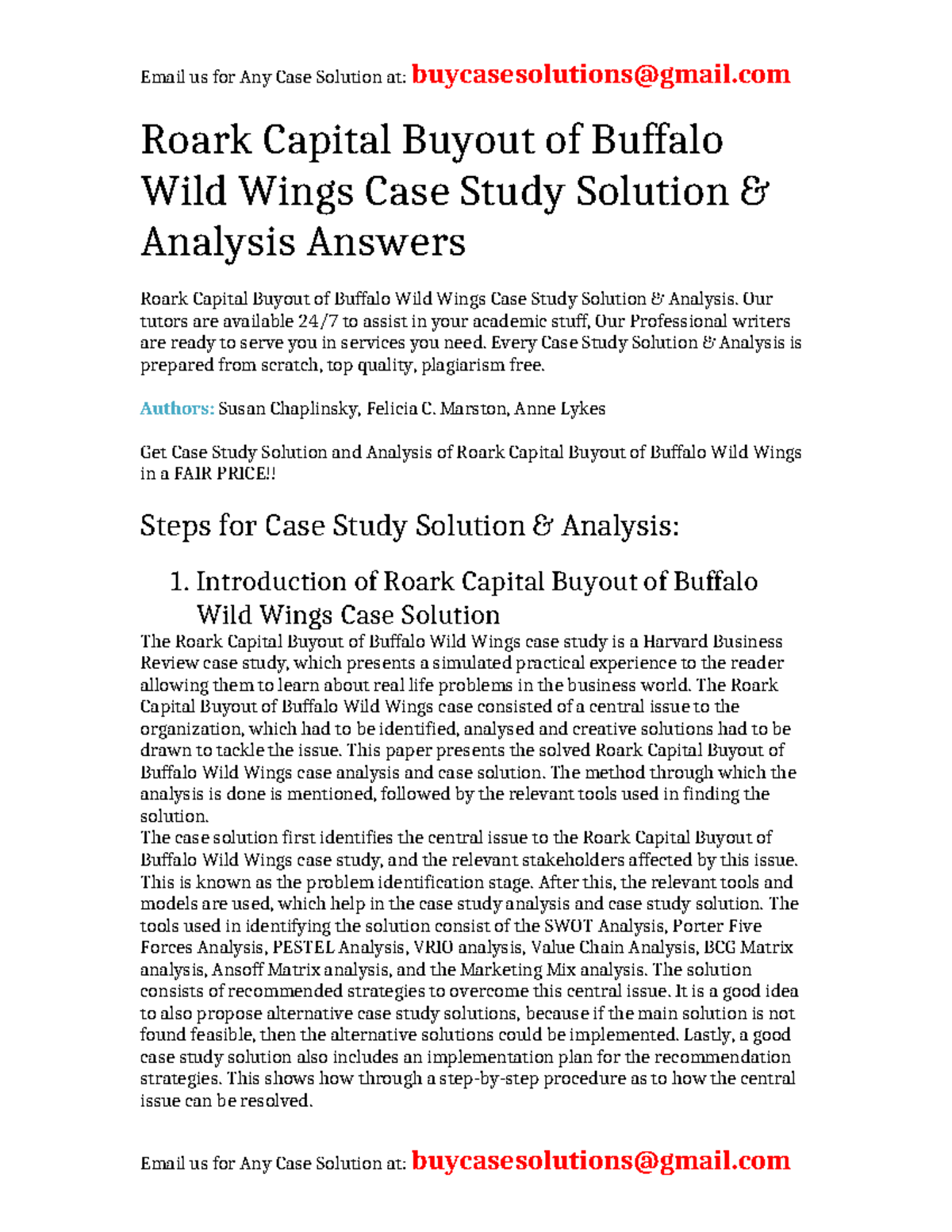 Case Solution Roark Capital Buyout of Buffalo Wild Wings - Roark ...