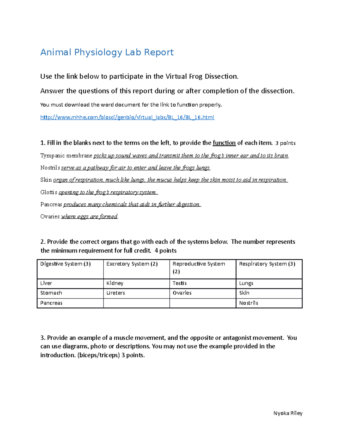 Animal Physiology Lab Report-unit 7 - Animal Physiology Lab Report Use ...