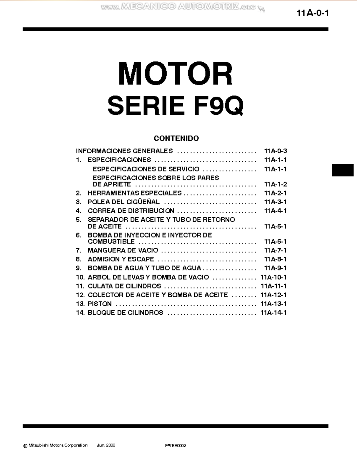 Manual Motor F90 Mitsubishi Especificaciones Sobre Los Pares Motor Serie F9q Informaciones 