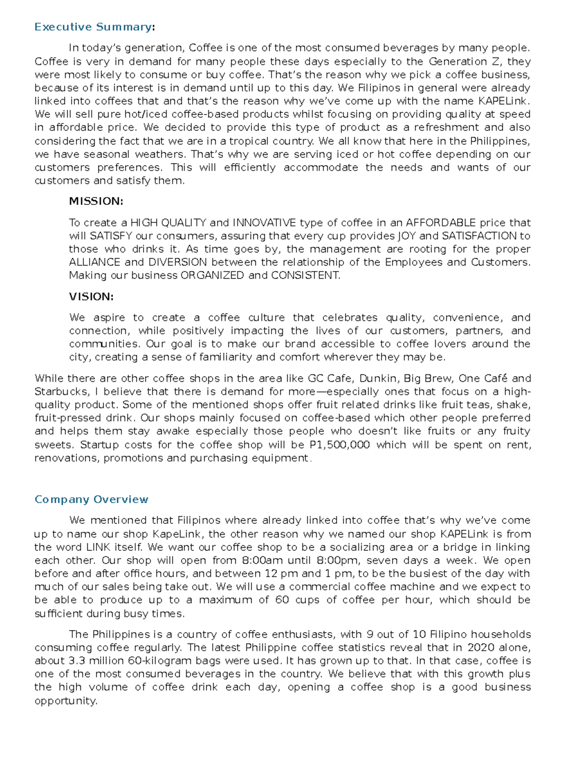 Business plan ni sabado revise Autosaved - Executive Summary: In today ...