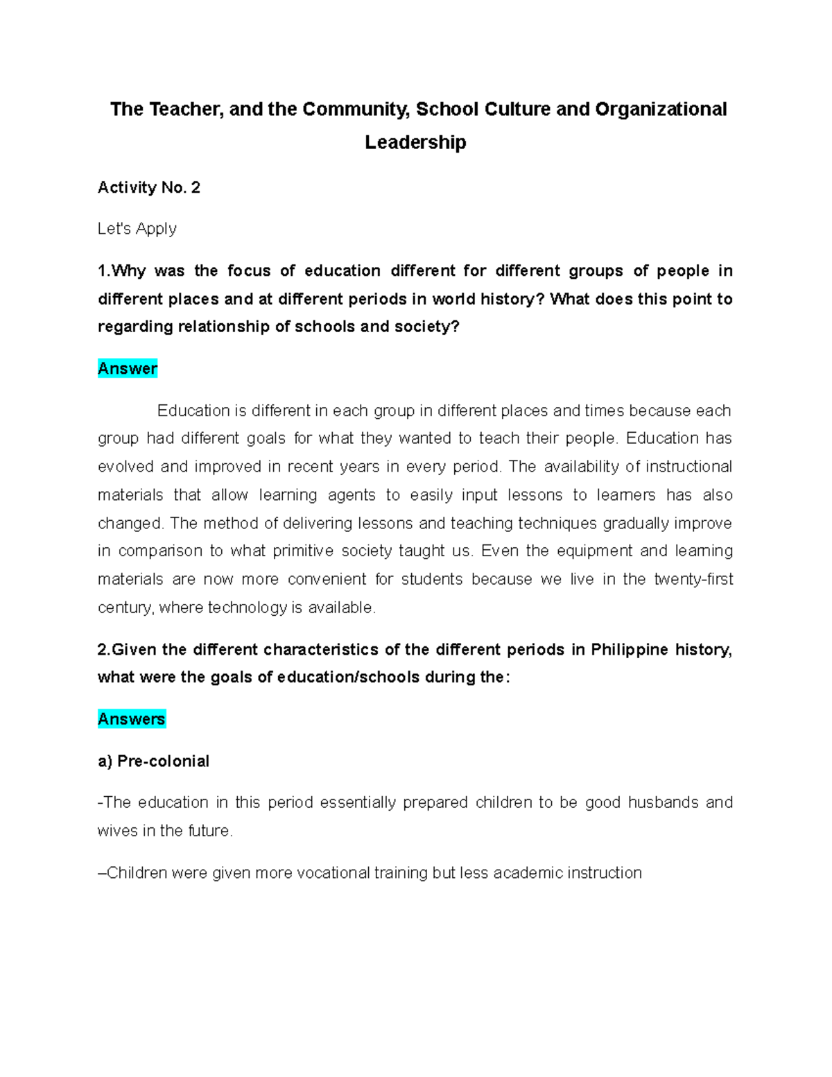 The Teacher, and the Community, School Culture and Organizational ...