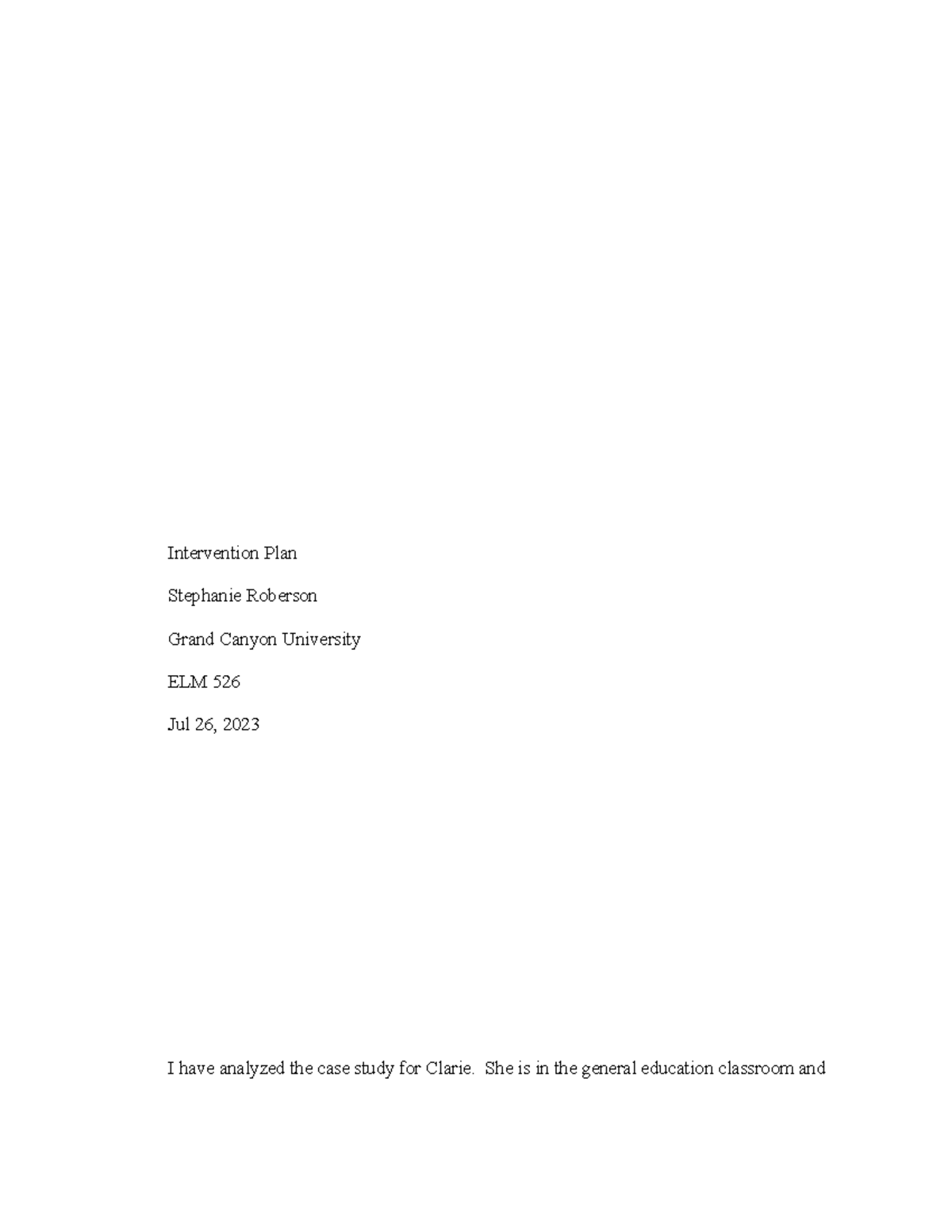 Claire - n/a - Intervention Plan Stephanie Roberson Grand Canyon ...