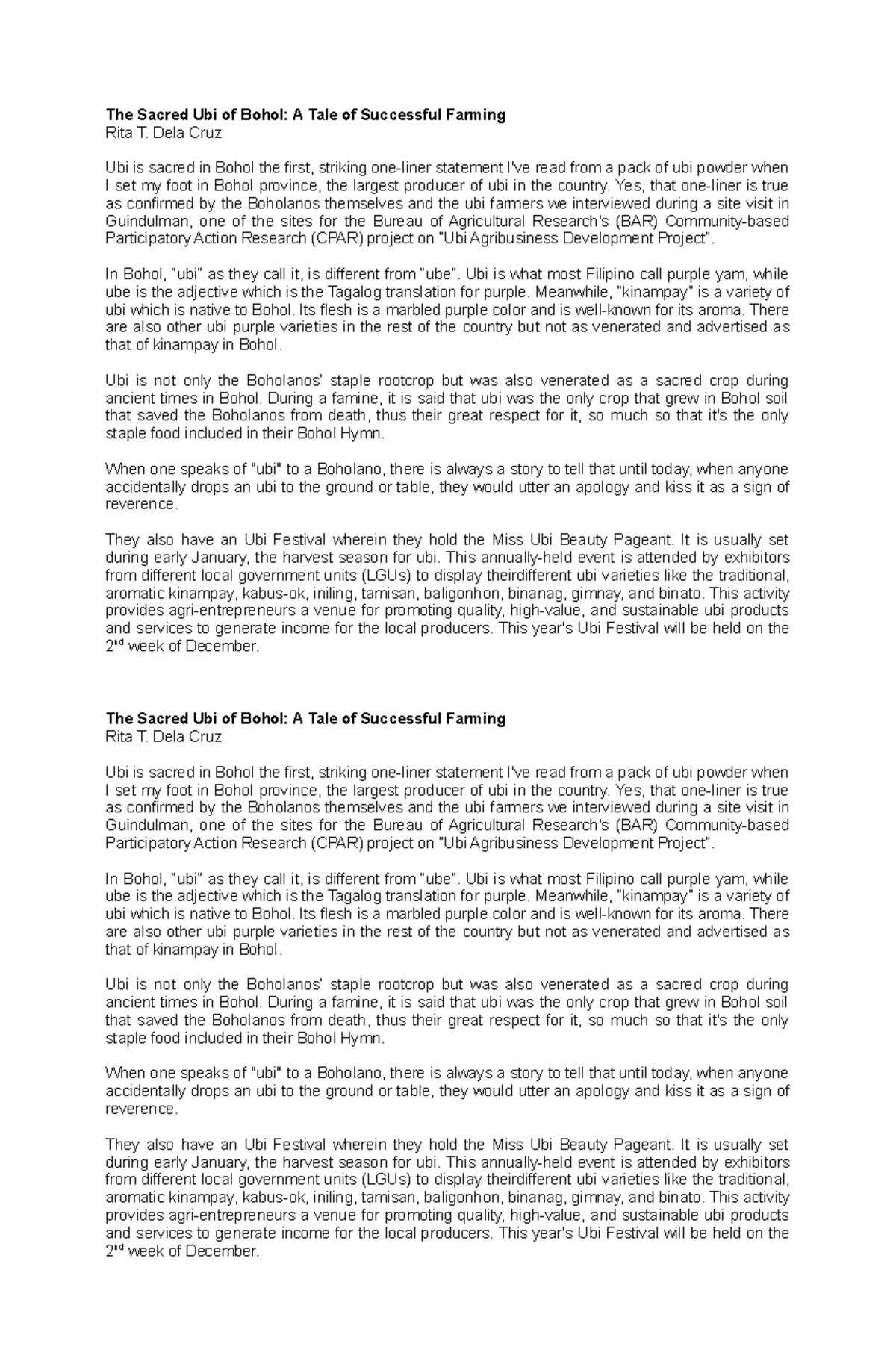 The Sacred Ubi of Bohol - Dela Cruz Ubi is sacred in Bohol the first ...