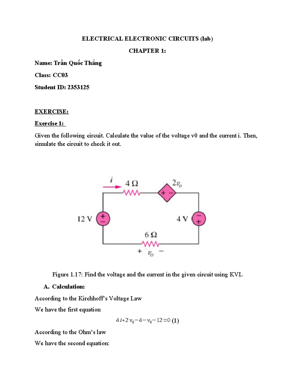 2353125-Trần Quốc Thắng-CC03 - ELECTRICAL ELECTRONIC CIRCUITS (lab) CHAPTER 1: Name: Trần Quốc ...