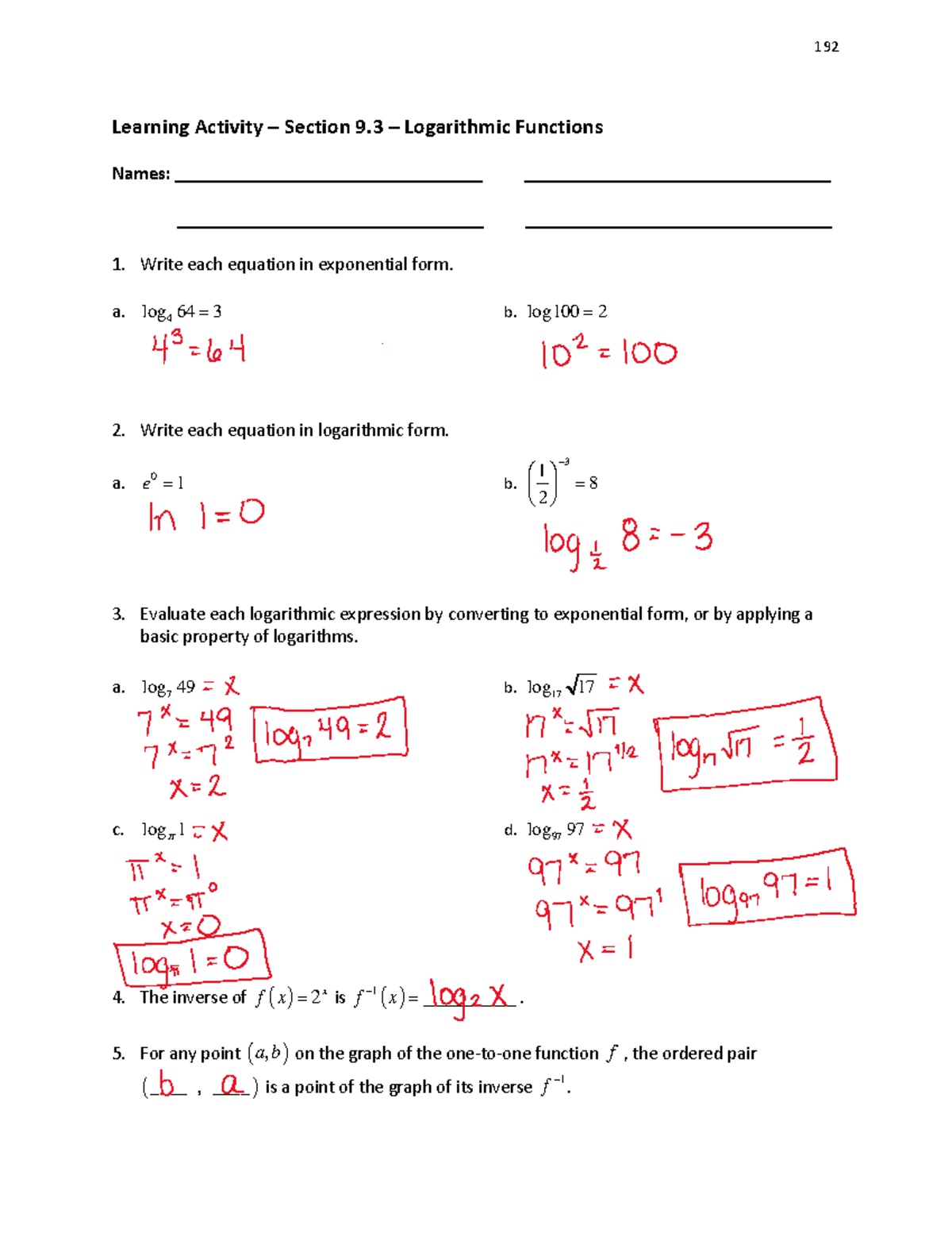 M1105C 9.3 LAAK Logarithmic Functions W PG NUMS - Learning Activity ...