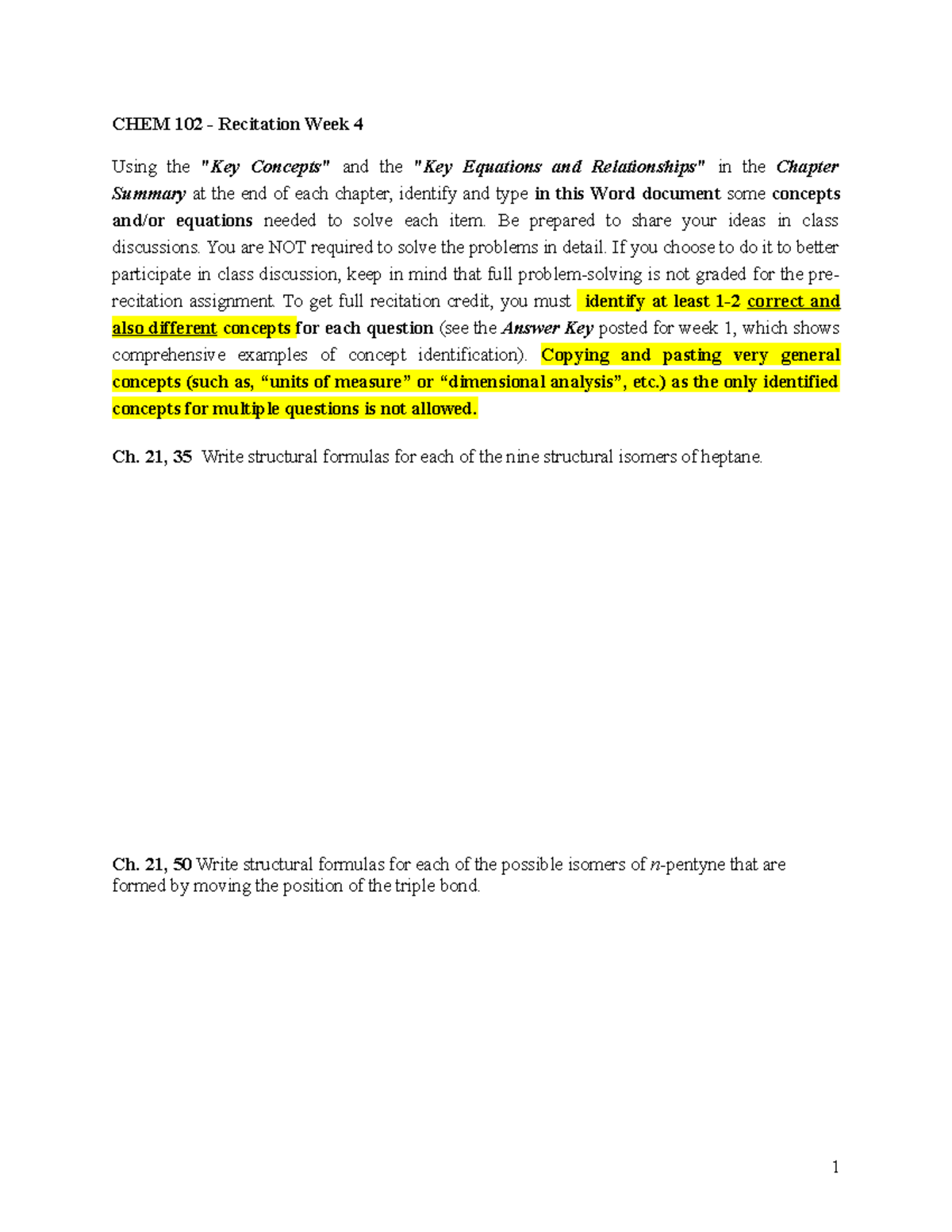 CHEM 102 Week 4 W23 - note - CHEM 102 - Recitation Week 4 Using the ...