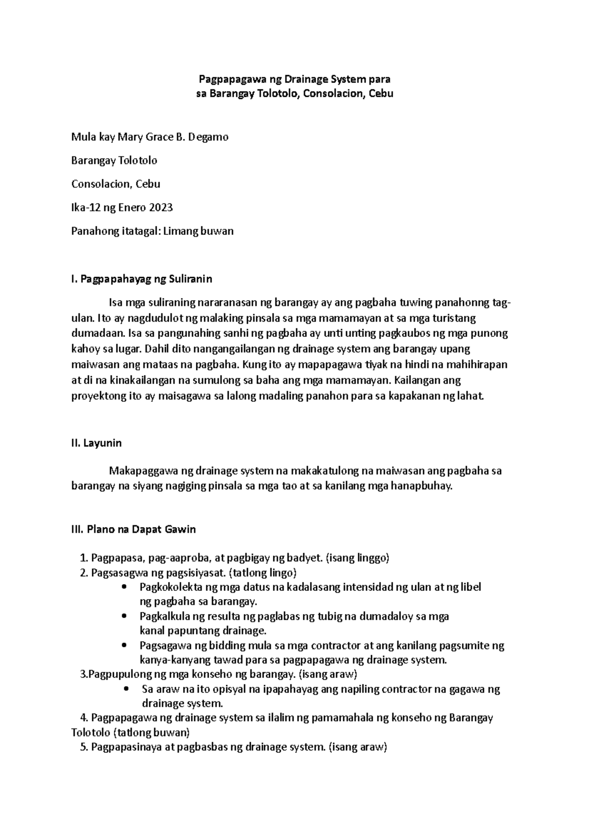 Project Proposal - Pagpapagawa ng Drainage System para sa Barangay ...