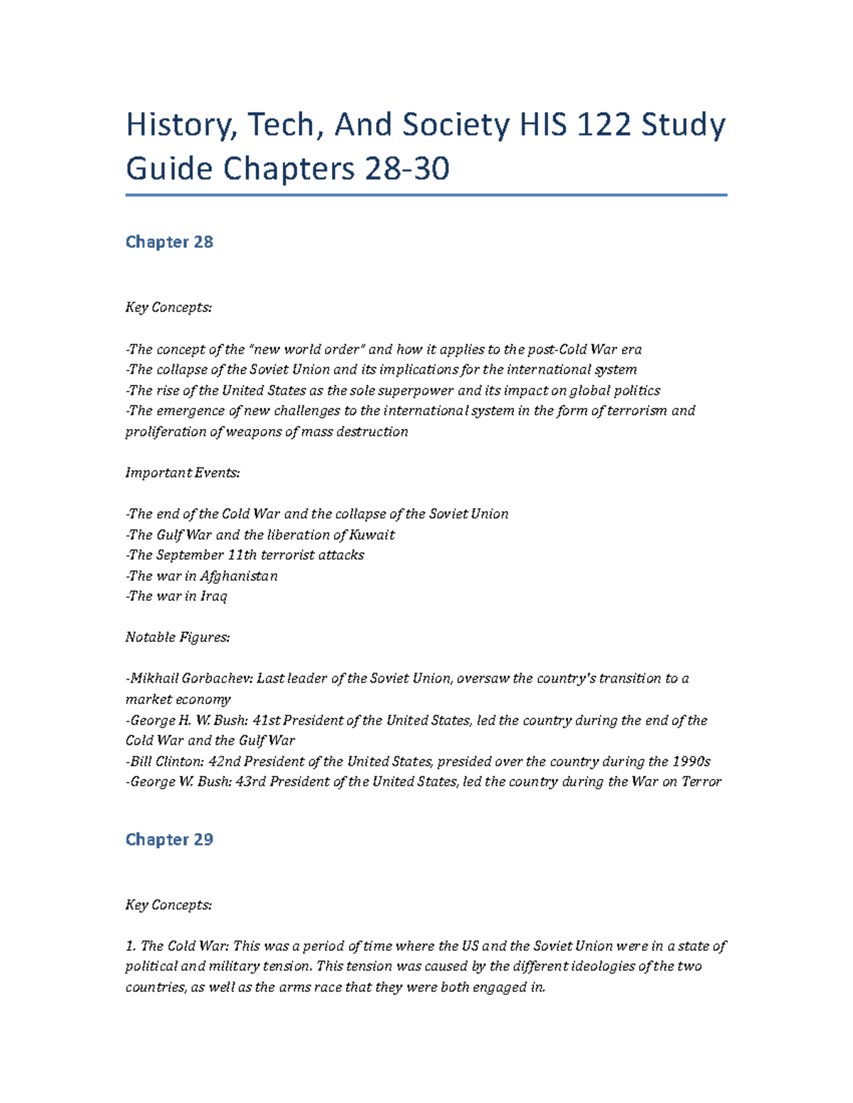 History, Tech, And Society HIS 122 Study Guide Chapters 28-30 - W. Bush ...