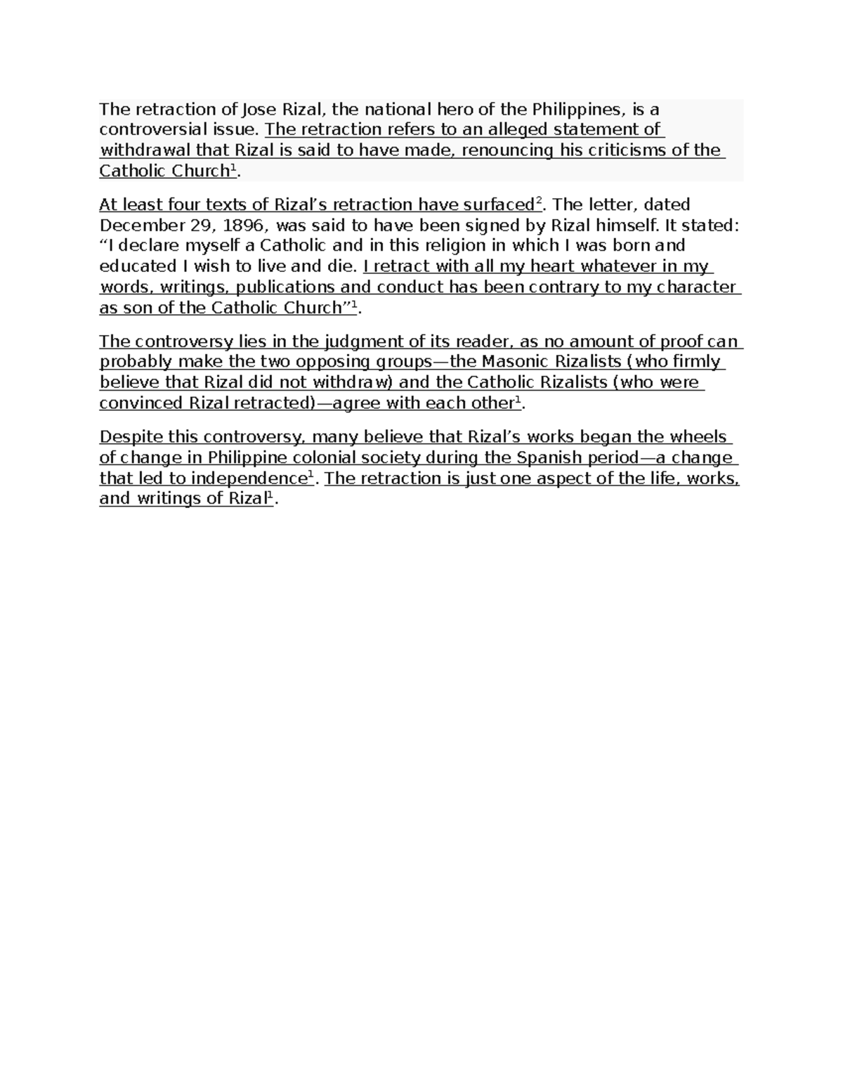 The retraction of Jose Rizal - The retraction refers to an alleged ...