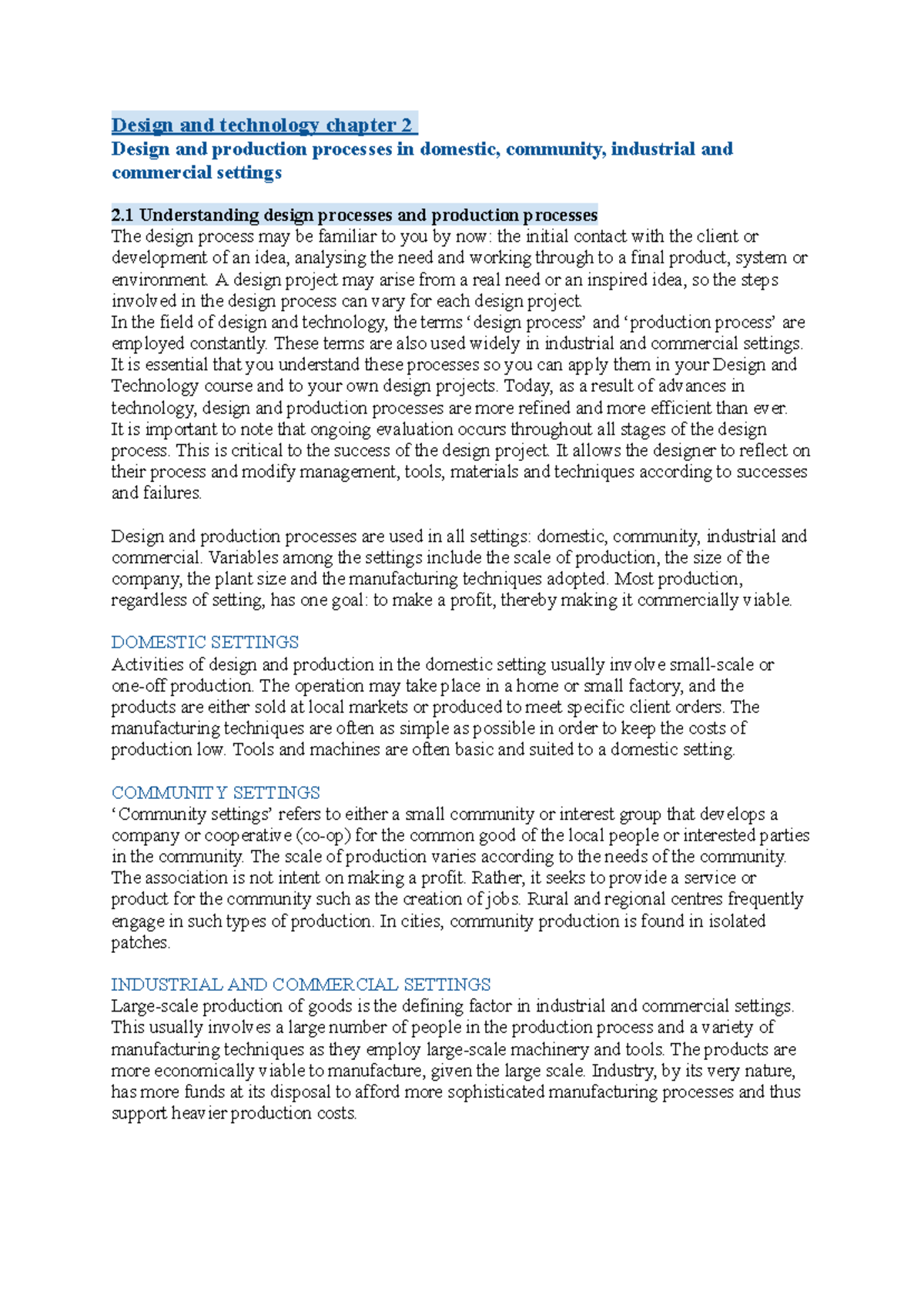 Design and tech - chapter 2 notes - Design and technology chapter 2 ...