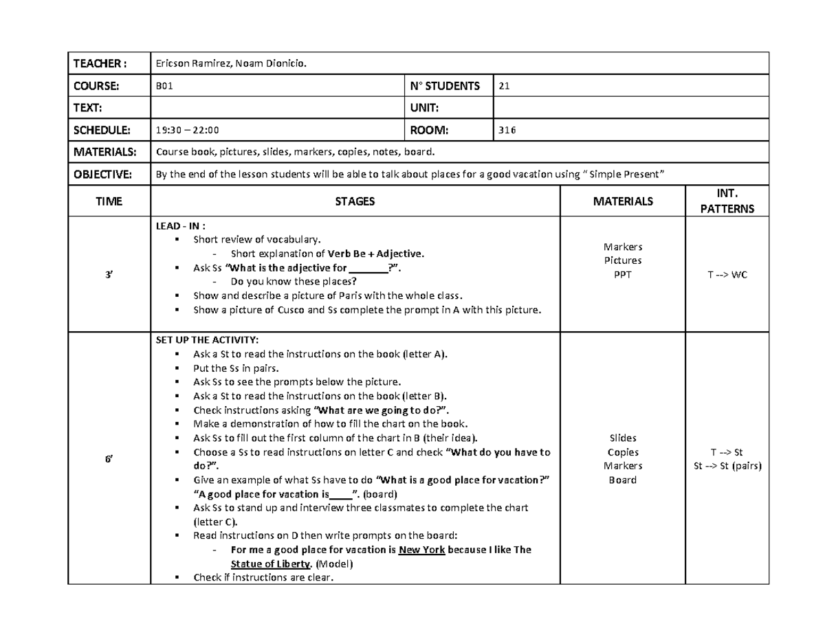 Lesson Plan MET2 page23 - TEACHER : Ericson Ramirez, Noam Dionicio ...