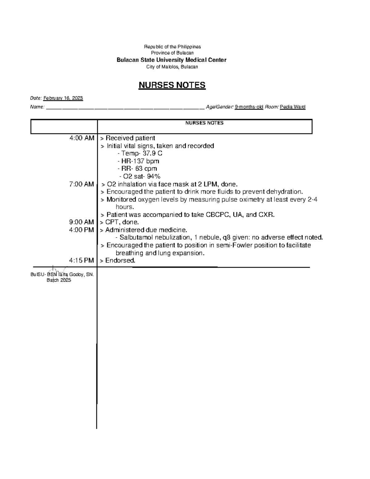 BSN 2B Iana Khrys Godoy - 6 Nurses Notes - Republic of the Philippines ...