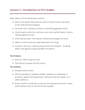 Movie reading - Summary Introduction to Film Studies - For a television ...
