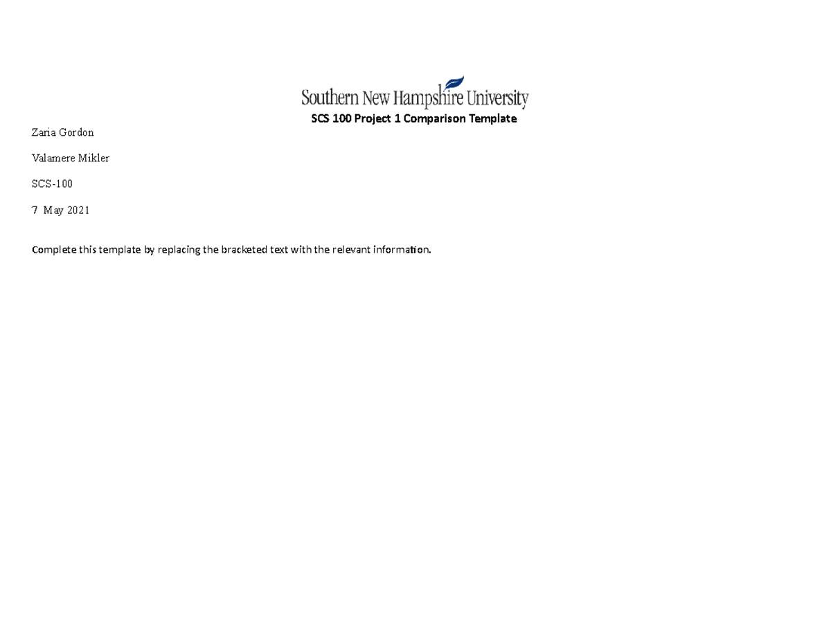 SCS 100 Project 1 Comparison Template - SCS 100 Project 1 Comparison ...