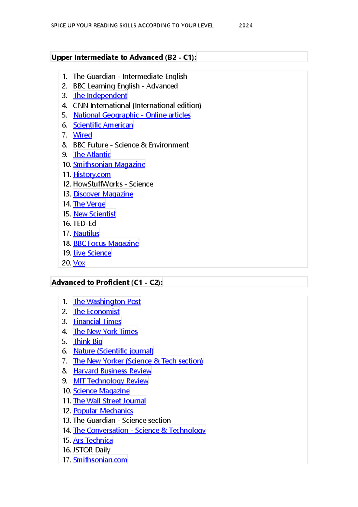 Upper Intermediate to Advanced Reading resources - SPICE UP YOUR ...