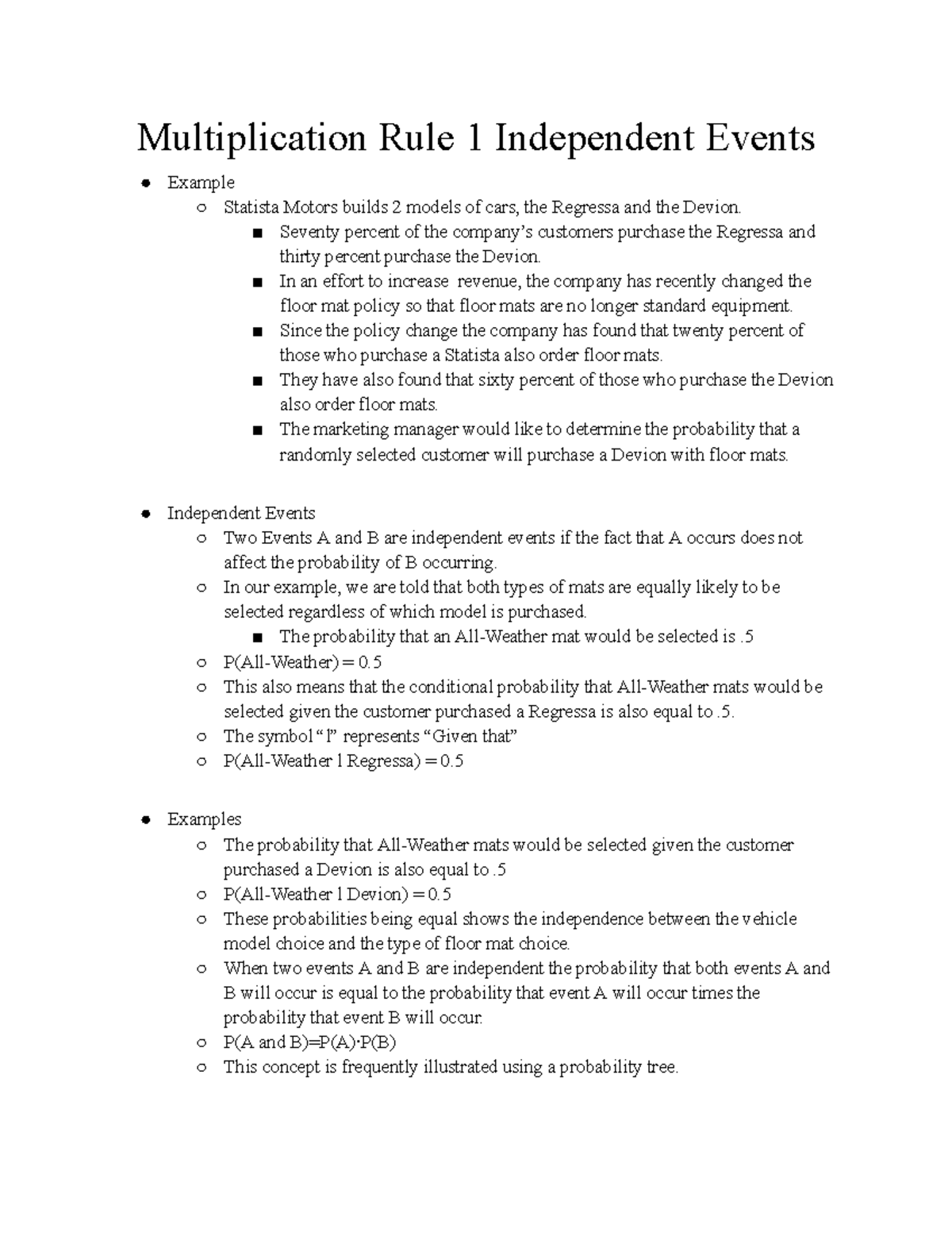 Multiplication Rule 1 Independent Events - Seventy percent of the ...