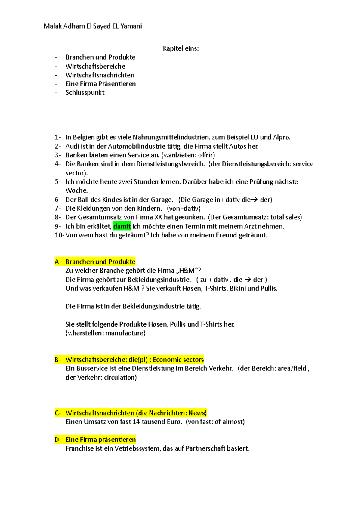 Kapitel 1 sätzen - homework - Malak Adham El Sayed EL Yamani Kapitel ...
