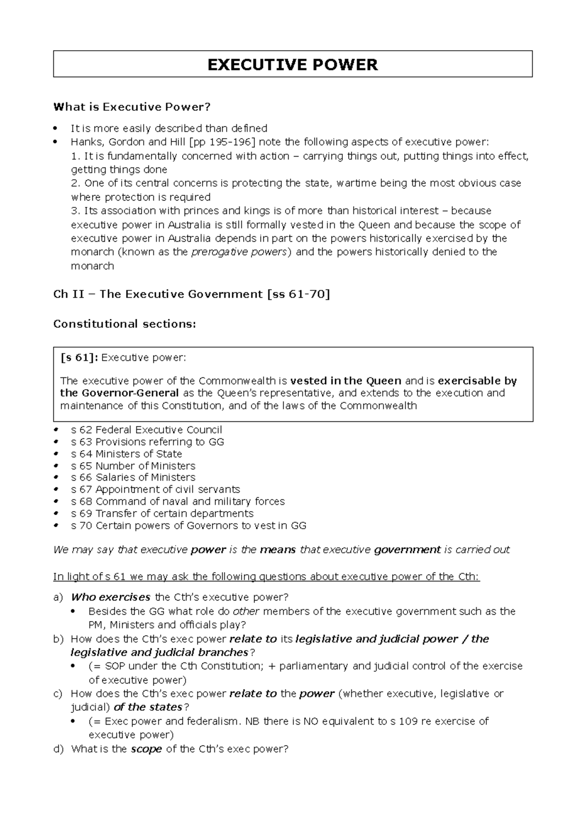Executive Power Notes What Is Executive Power It Is More Easily