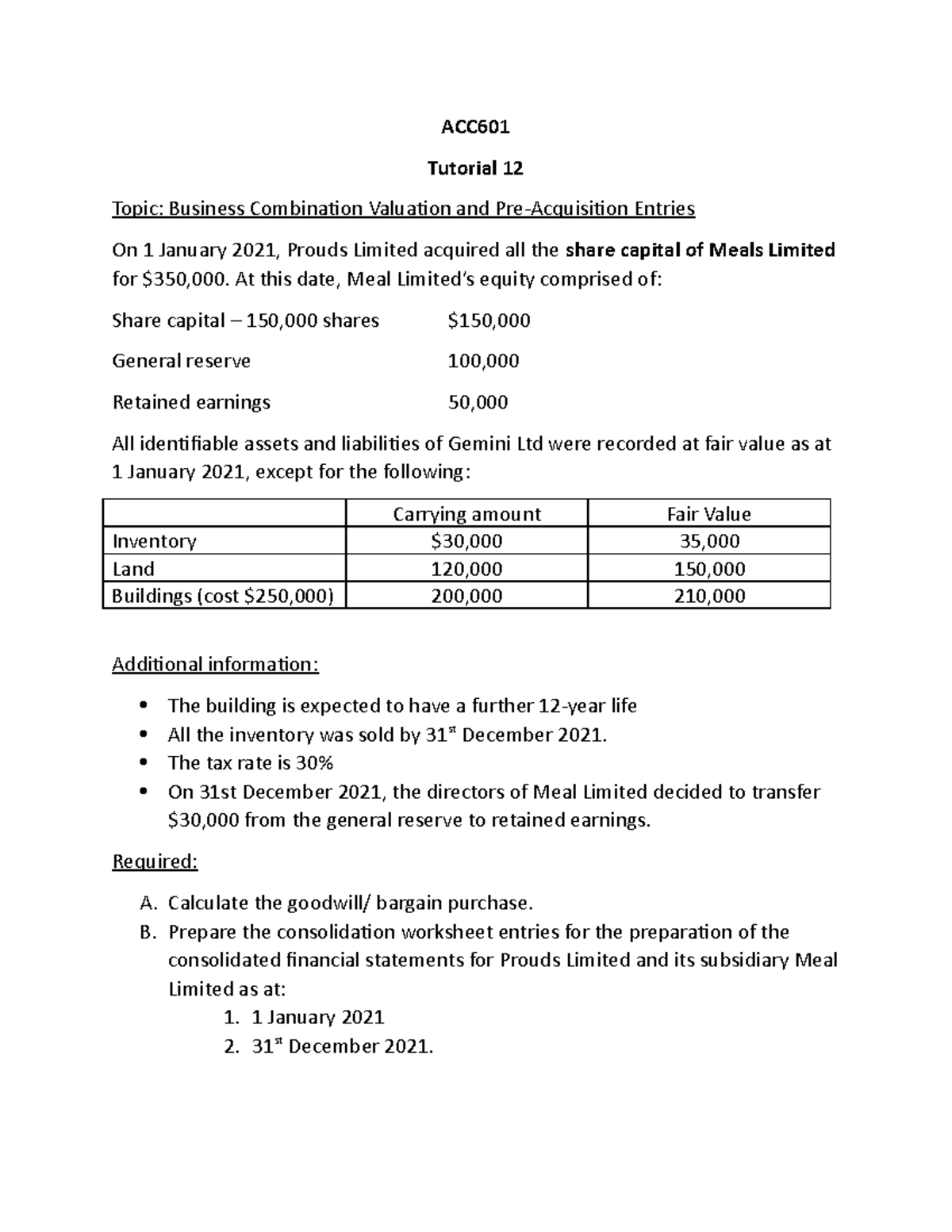 Tutorial 12 - Calculations and theory - ACC Tutorial 12 Topic: Business ...