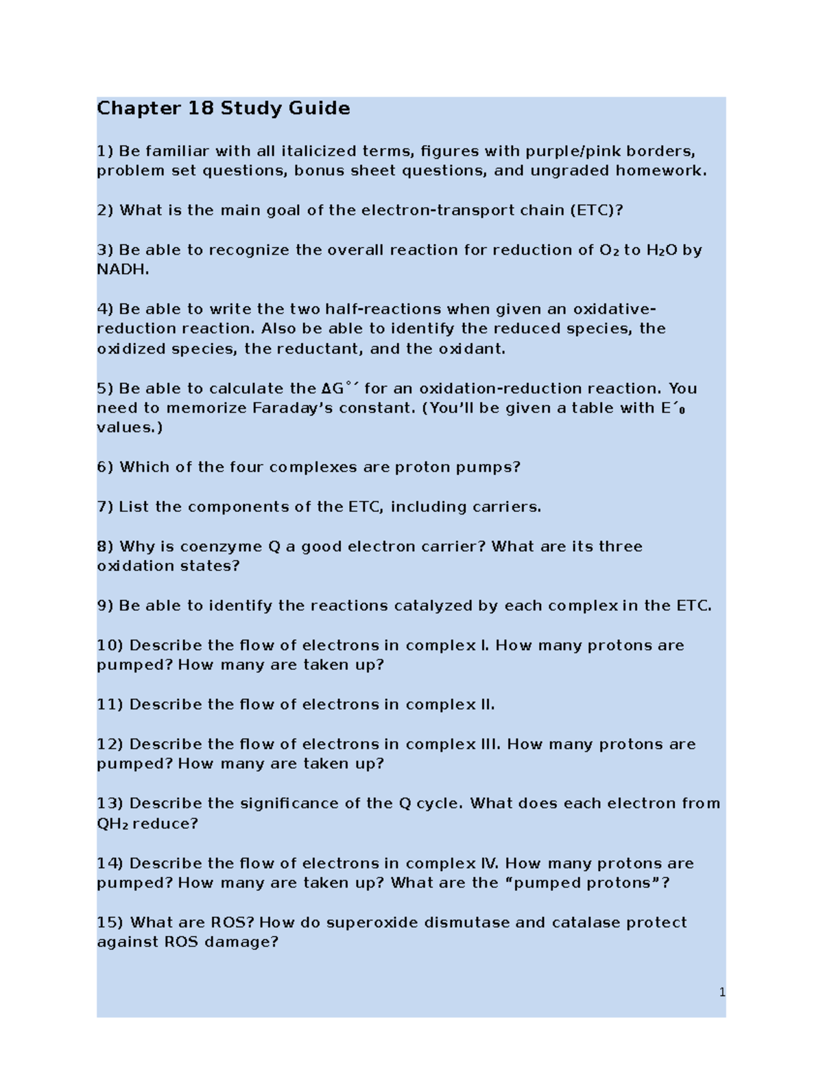 Chapter 18 Study Guide - Chapter 18 Study Guide 1) Be familiar with all ...