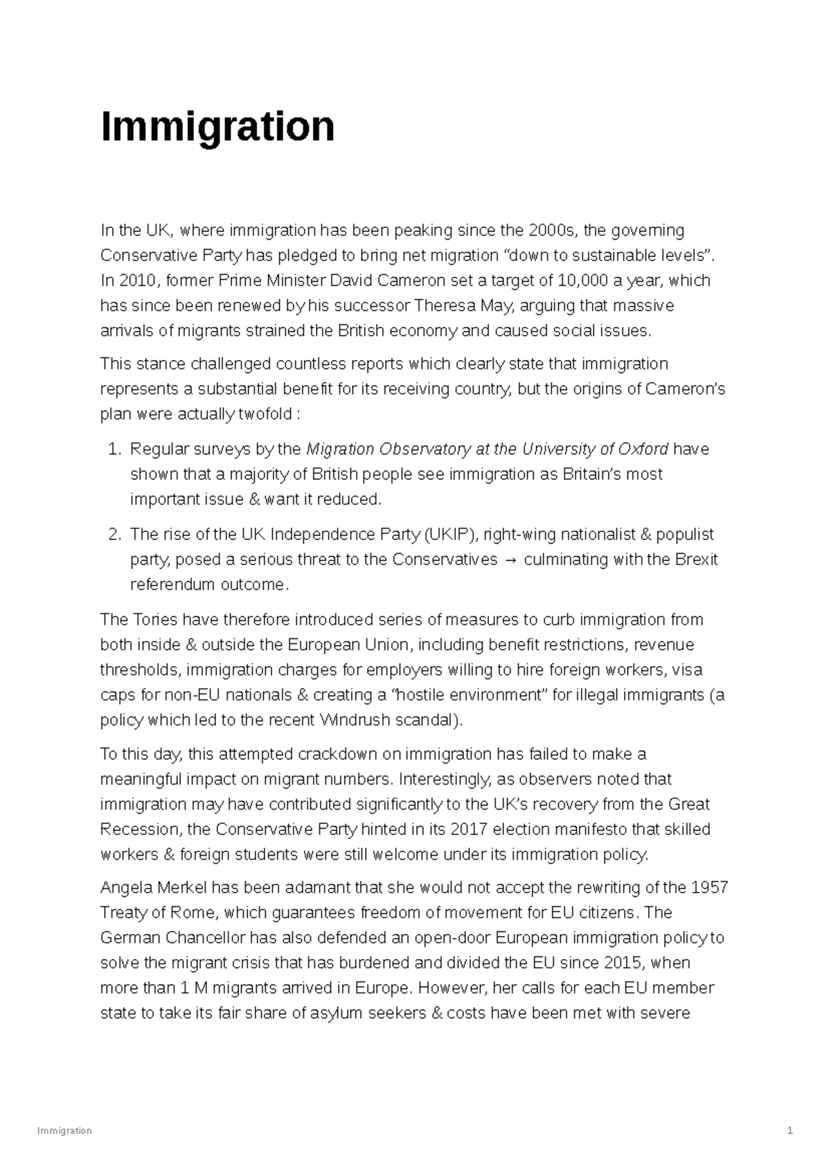 Immigration in the US & UK - Immigration 1 Immigration In the UK, where ...