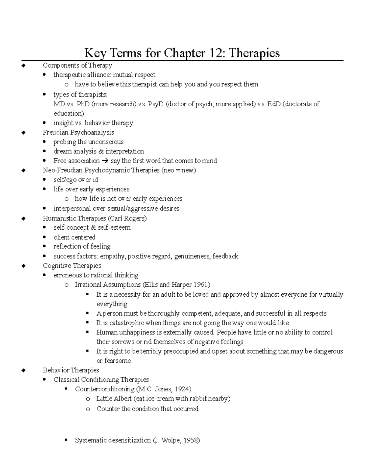 Key Terms Chapter 12 Lecture Notes 12 Key Terms For Chapter 12 Therapies Components Of 6384