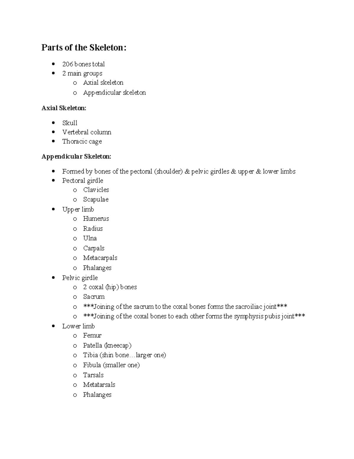 Appendicular skeleton - Parts of the Skeleton: 206 bones total 2 main ...