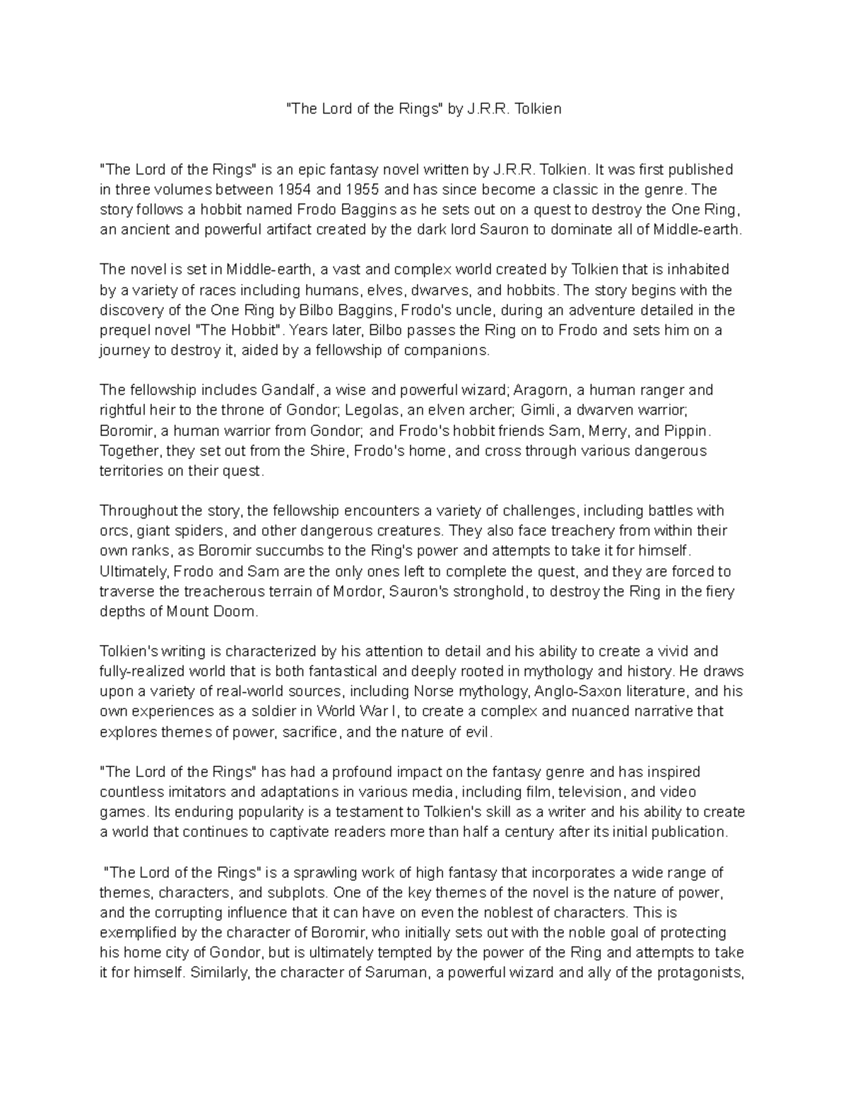 The Lord of the Rings by J.R.R. Tolkien - "The Lord of the Rings" by J ...