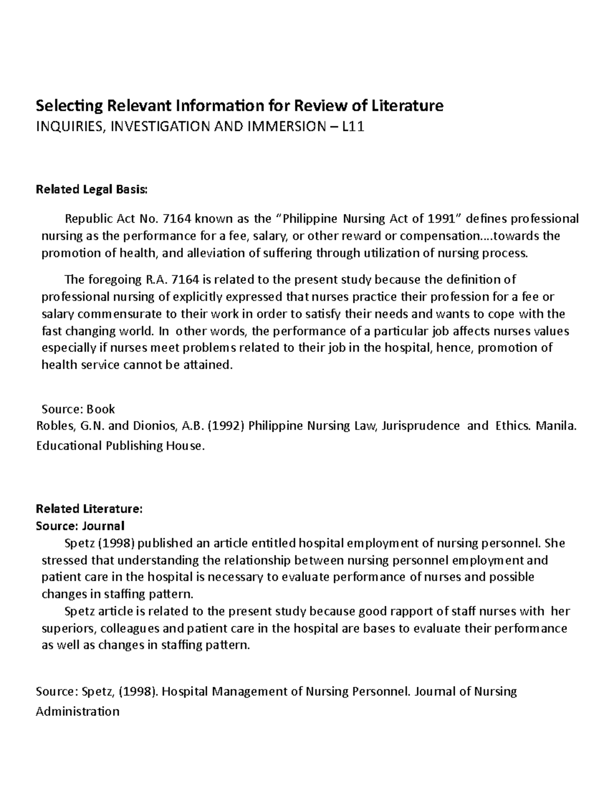 Immersion - 11 - Lecture notes - Selecting Relevant Information for ...