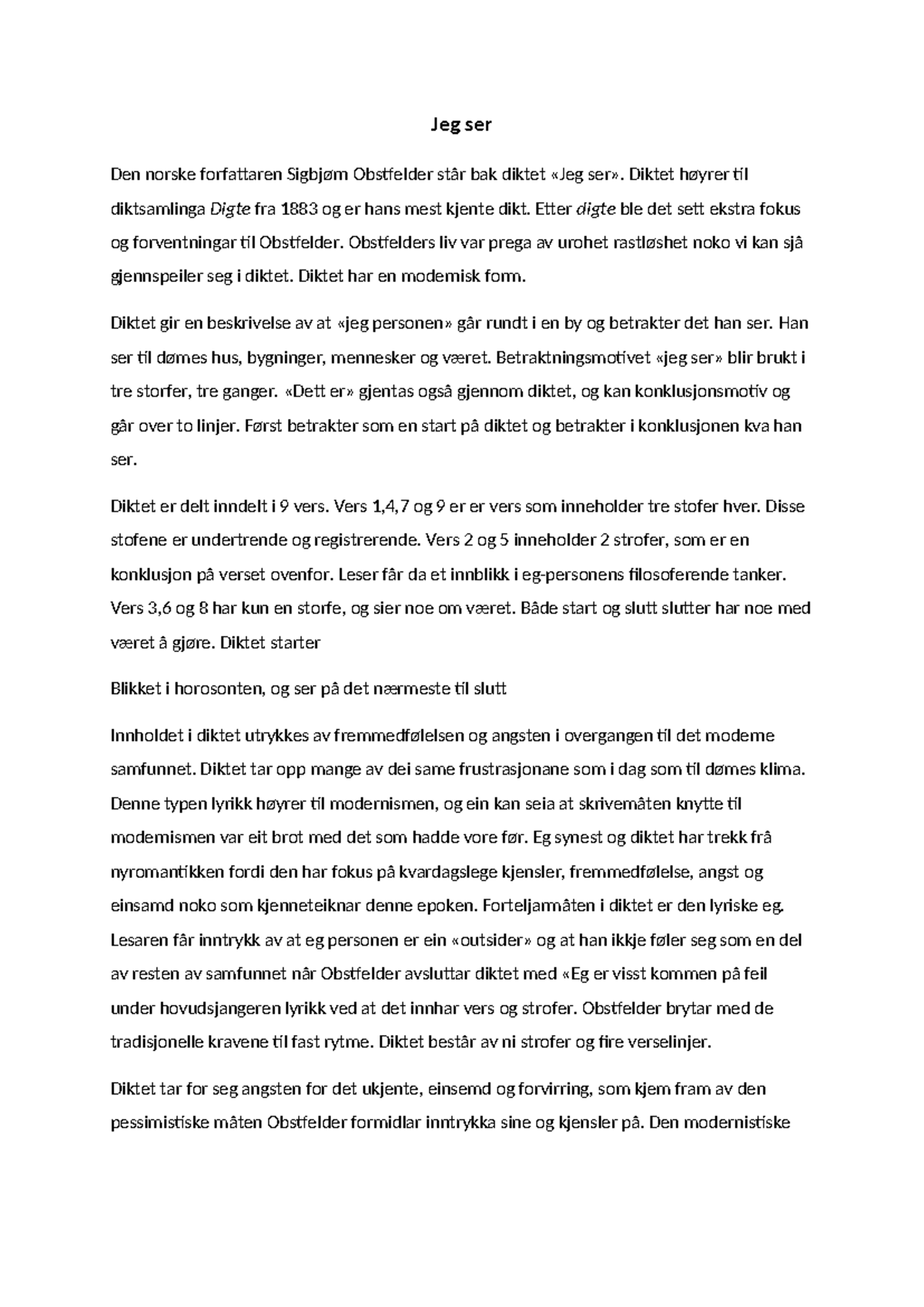 Jeg ser- dikt, norsk - Jeg ser Den norske forfattaren Sigbjørn ...