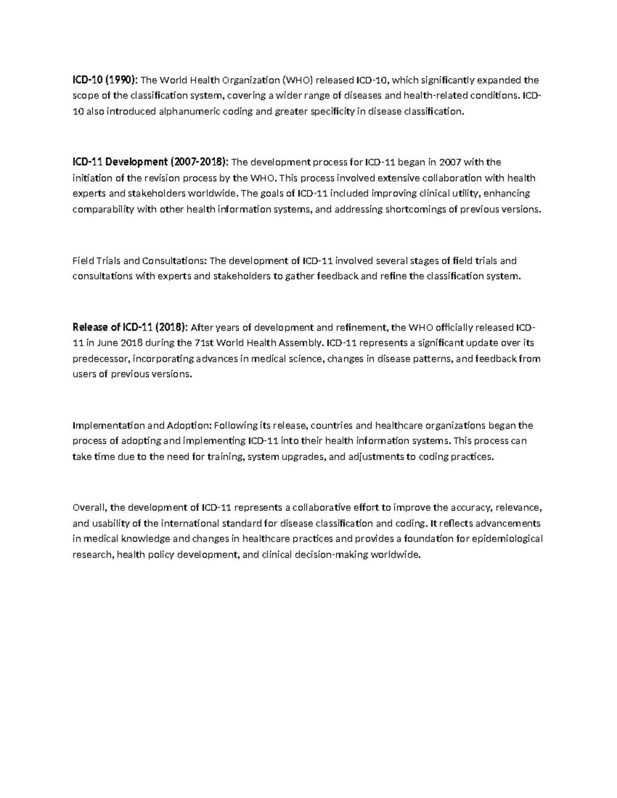 ICD 11 Historical development - ICD-10 (1990): The World Health ...
