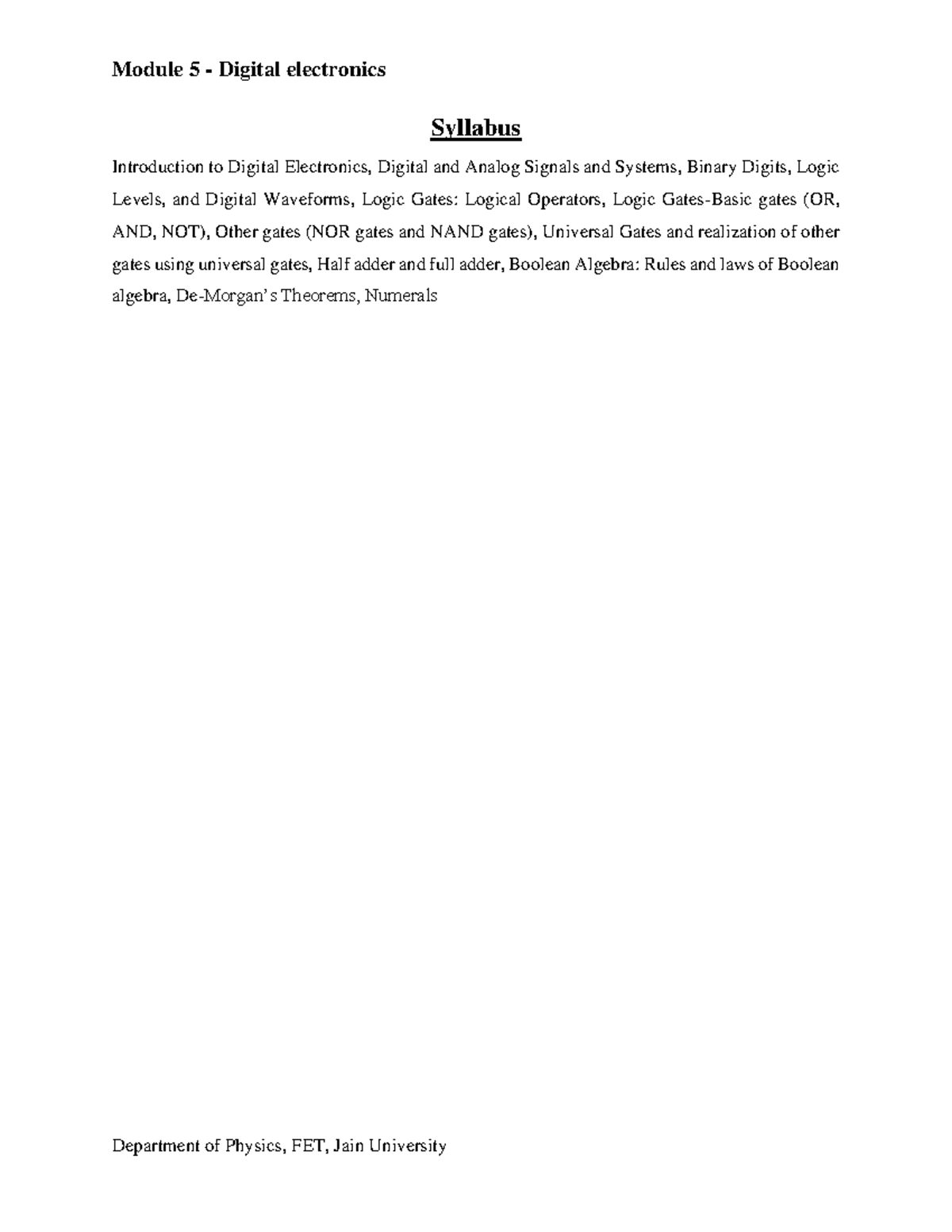 Module 5-Digital Electronics - Syllabus Introduction to Digital ...