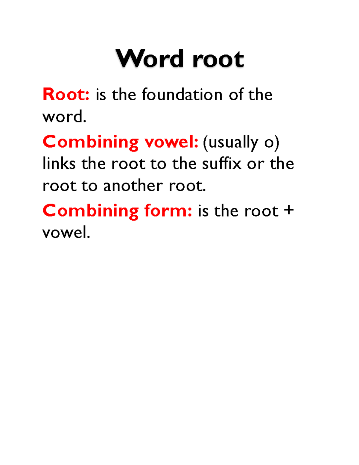 Lec 3 MD 303 PDF - a lecture note - Word root Root: is the foundation of the word. Combining ...