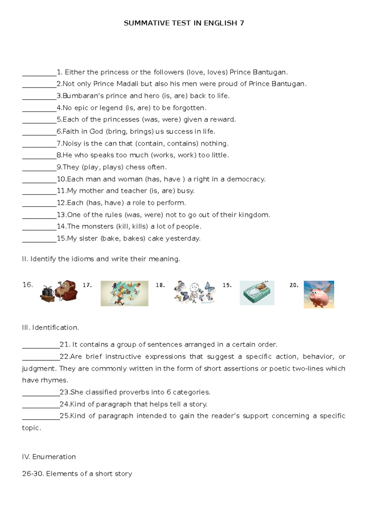 Summative TEST IN English 7 - SUMMATIVE TEST IN ENGLISH 7 __________1 ...