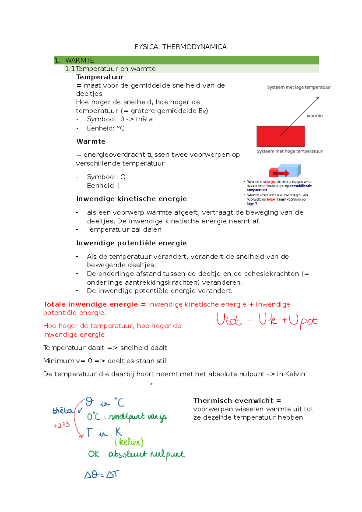 Fysica thermodynamica - FYSICA: THERMODYNAMICA 1. WARMTE 1 en warmte ...