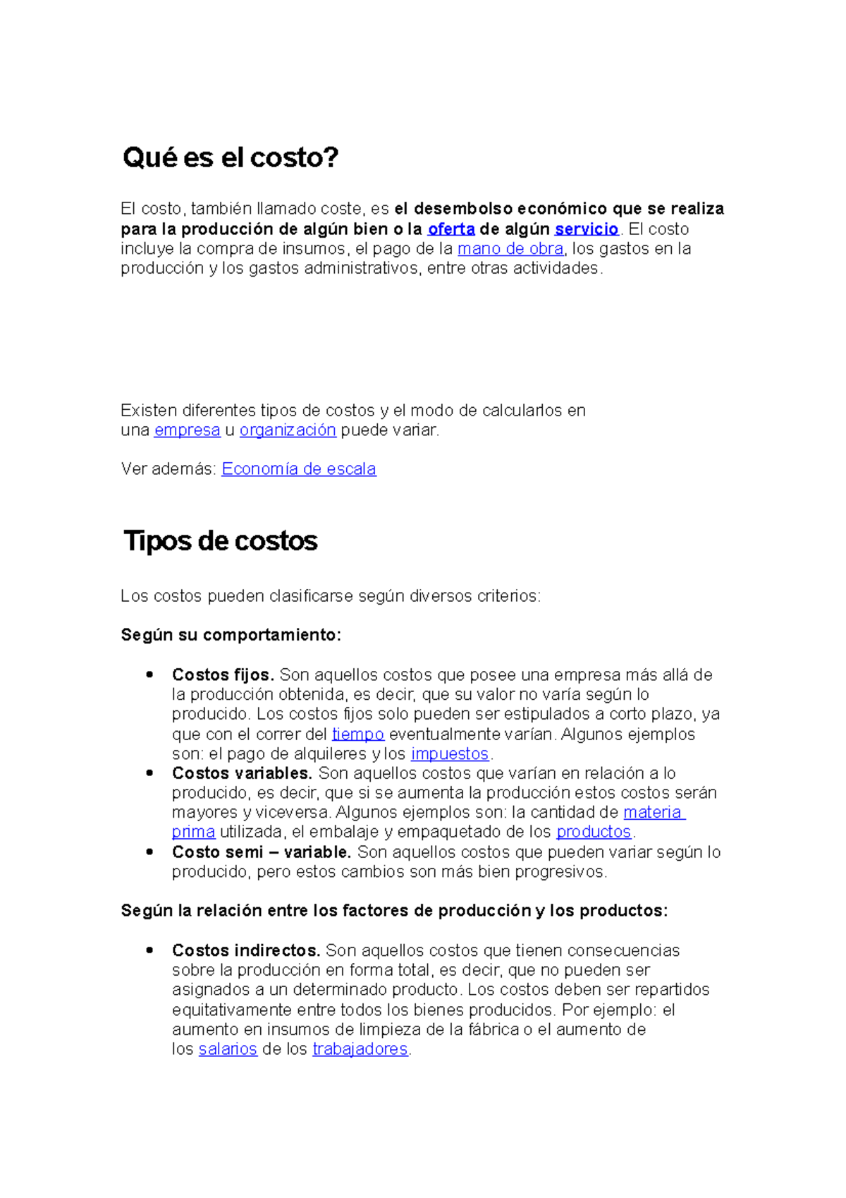 Qué es el costo - Hola - Qué es el costo? El costo, también llamado ...