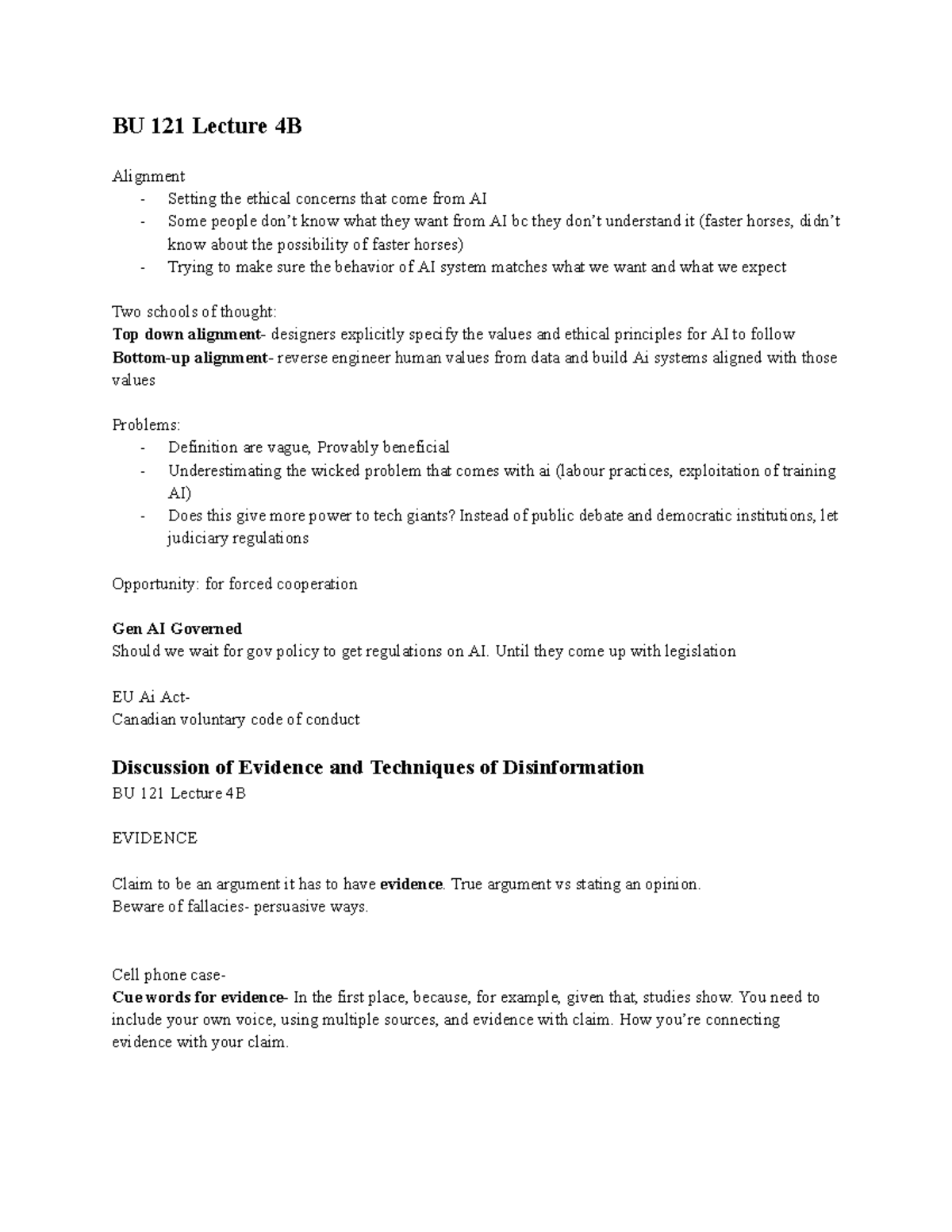 BU 121 Lecture 4B - 4B Brant - BU 121 Lecture 4B Alignment - Setting the ethical concerns that ...