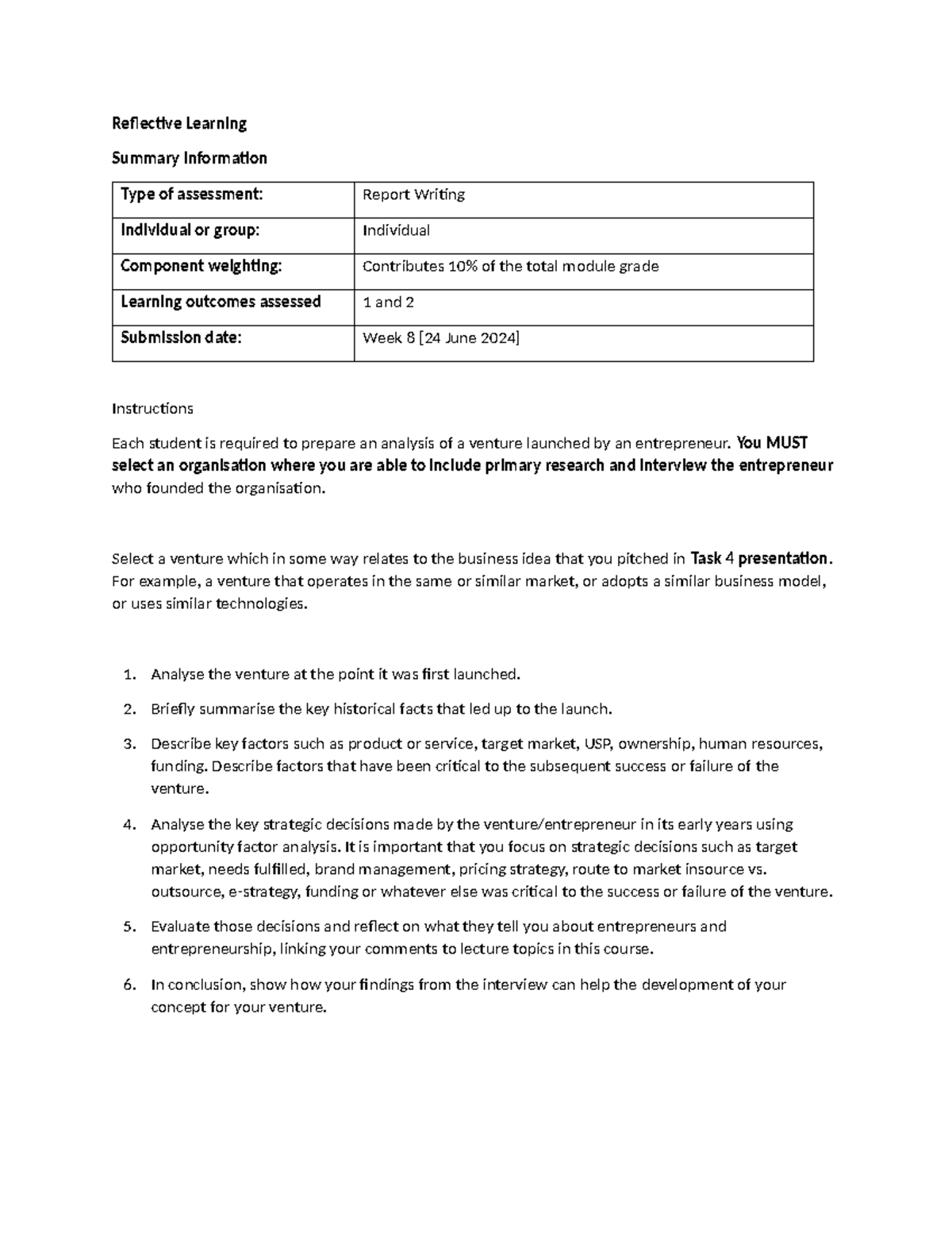 Task 3 Individual Report Submission - Reflective Learning Summary ...