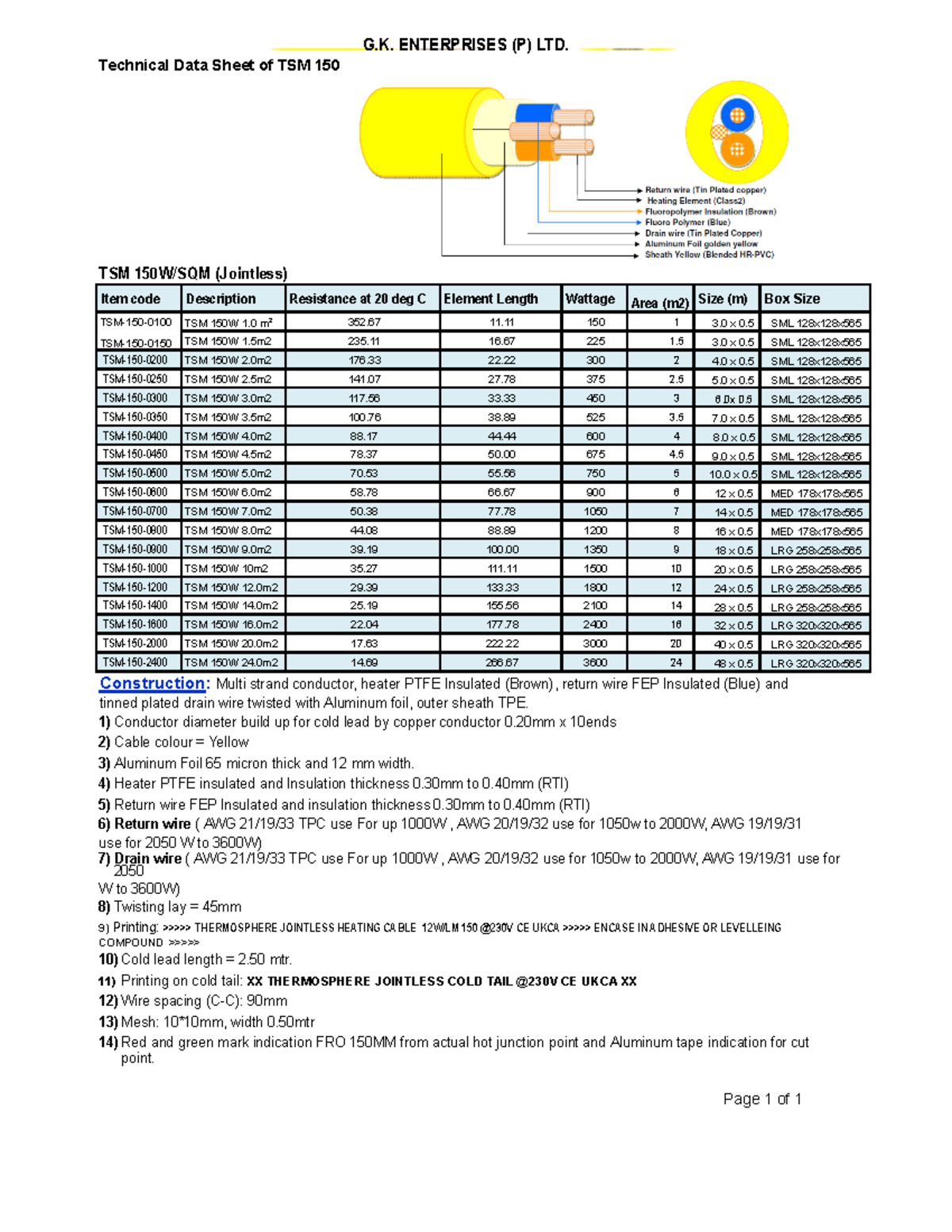 TSM-150 - G. ENTERPRISES (P) LTD. Technical Data Sheet of TSM 150 TSM ...