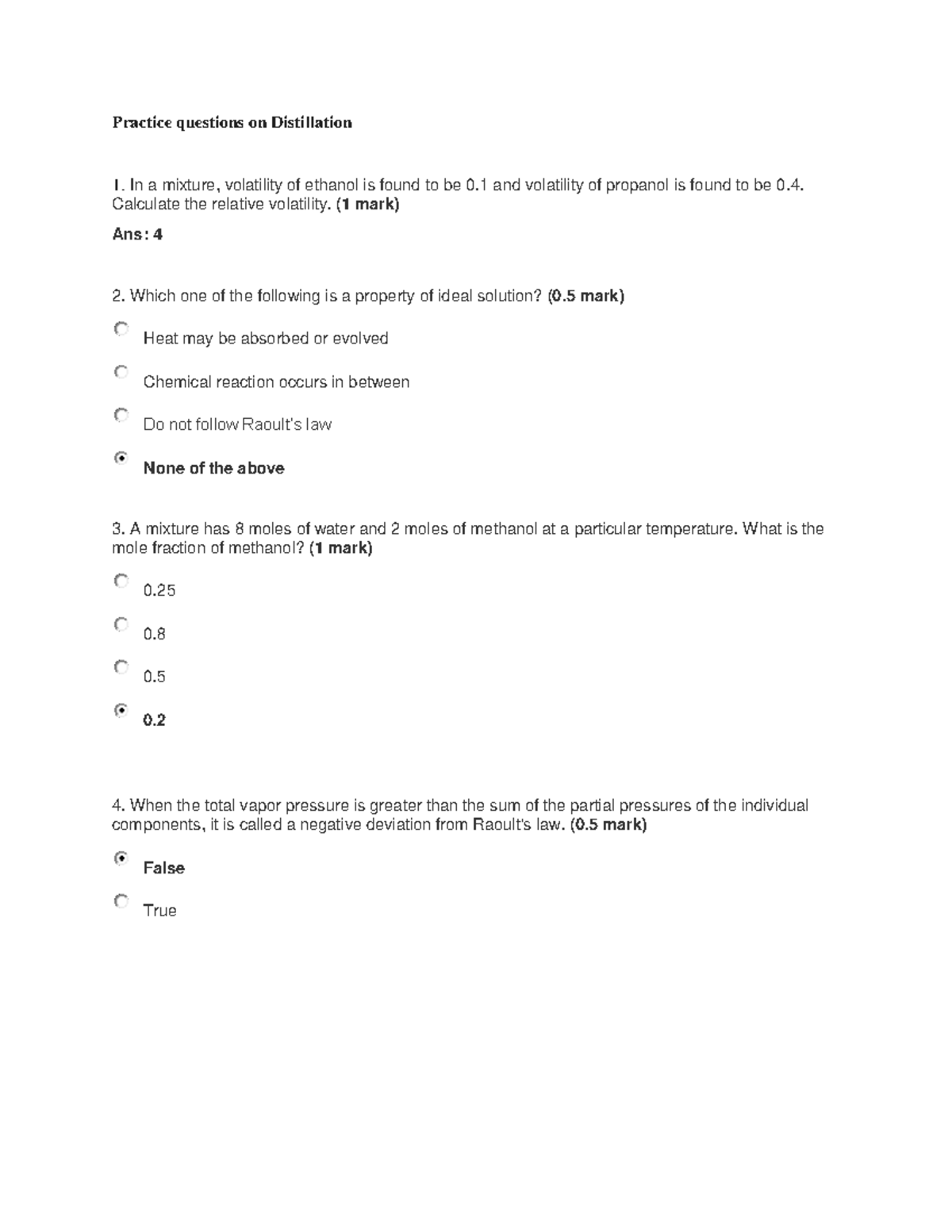 Practice questions on Distillation - Calculate the relative volatility ...