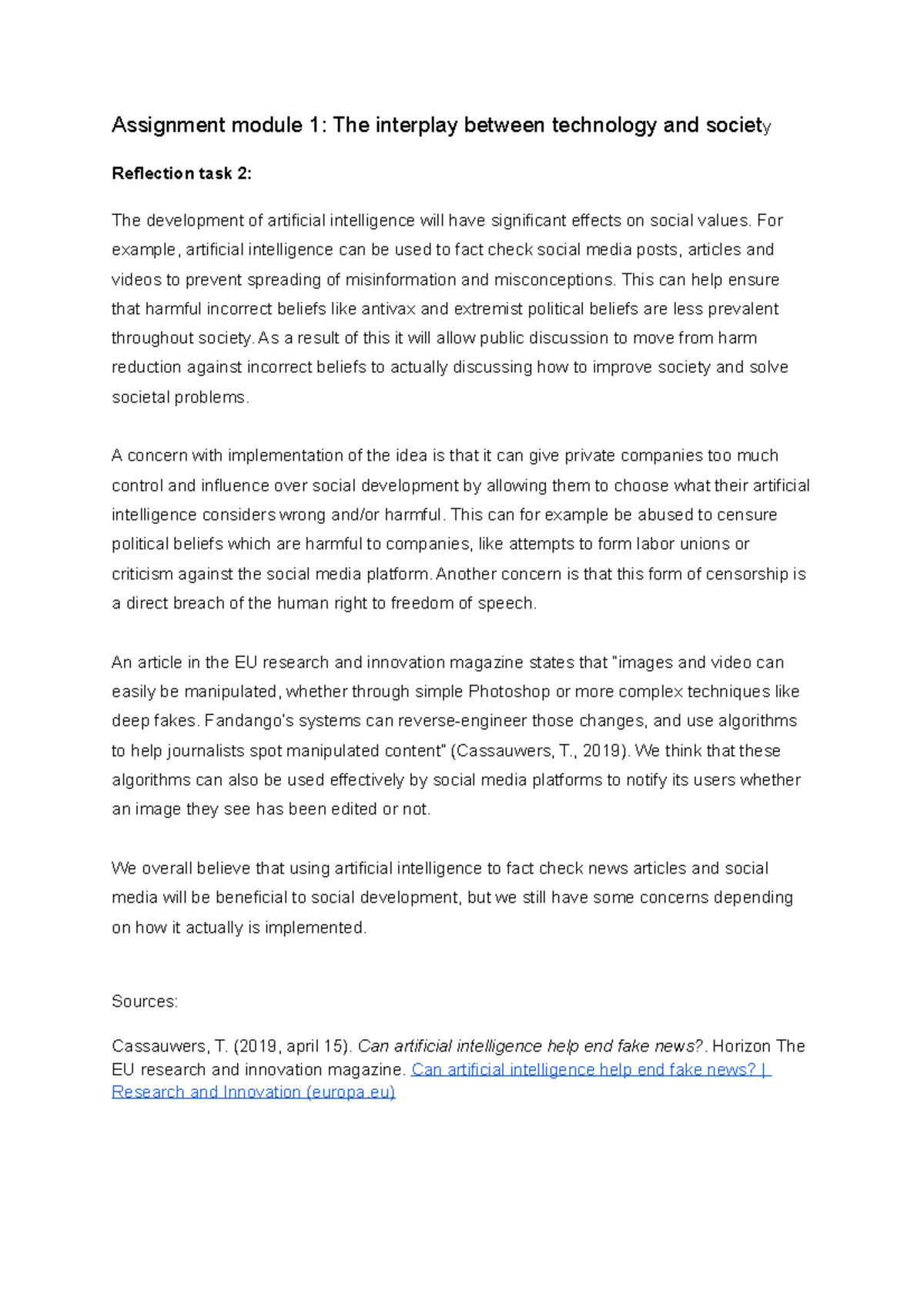 Assignment 1, IT - Assignment module 1: The interplay between ...